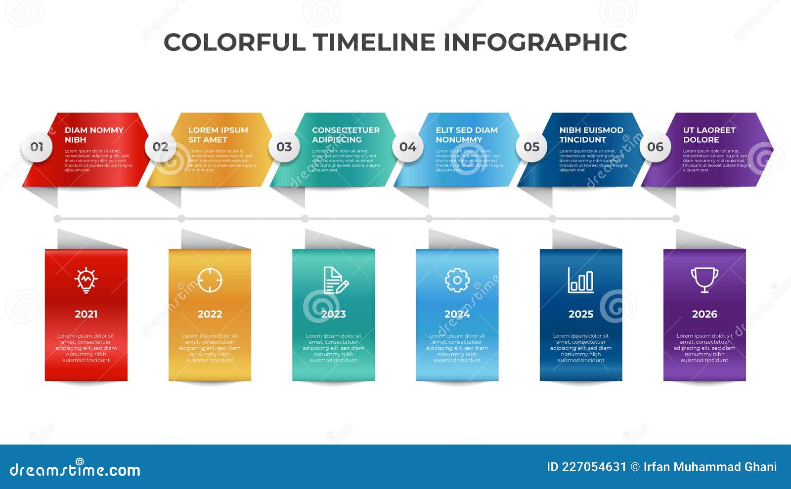 Infographic Element Template, Colorful Timeline Layout Design with 6 ...
