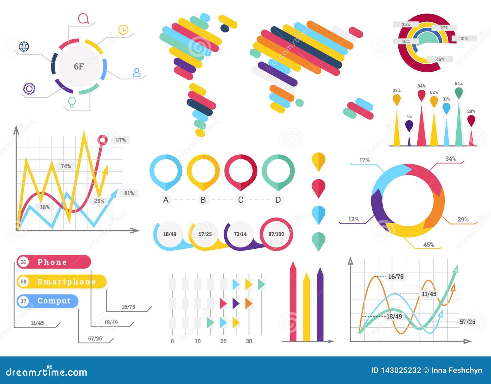 Infographic Elements Collection - Business Vector Illustration in Flat ...