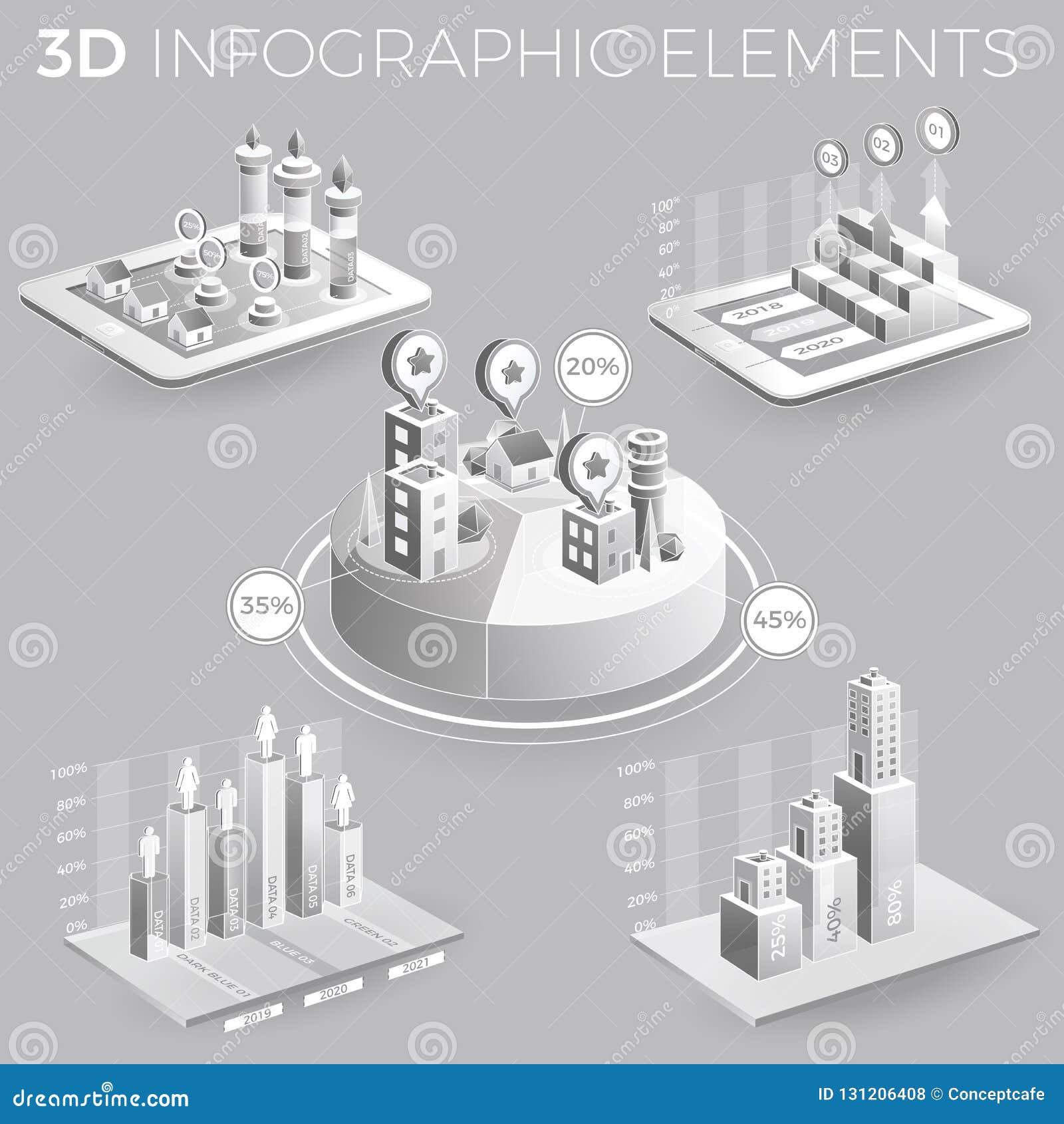 Corporate Infographic Elements in Gray and White Stock Vector ...