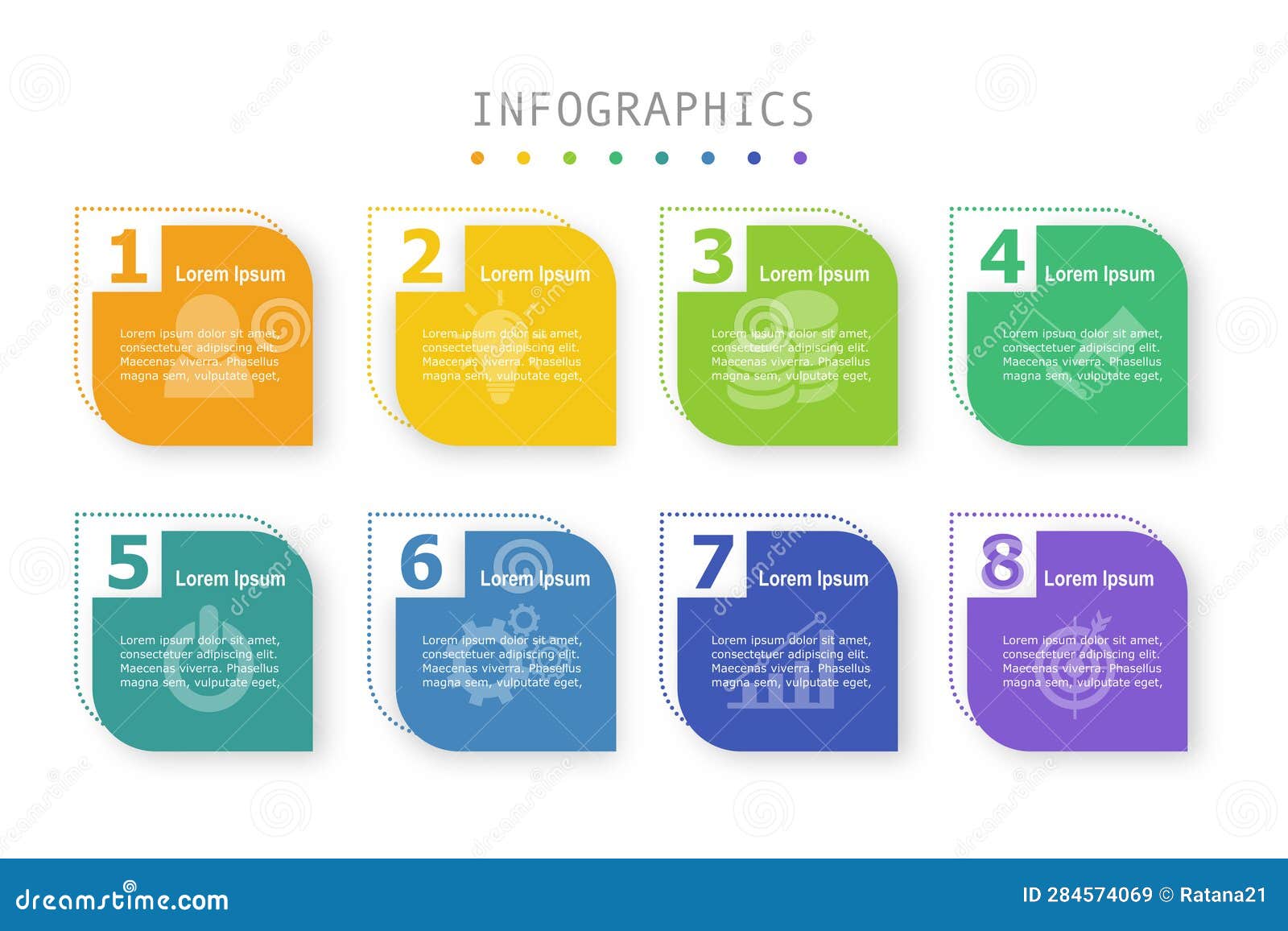 Infographic Element Template, Business Concept with 8 Steps , Minimal Multi Color Design for ...