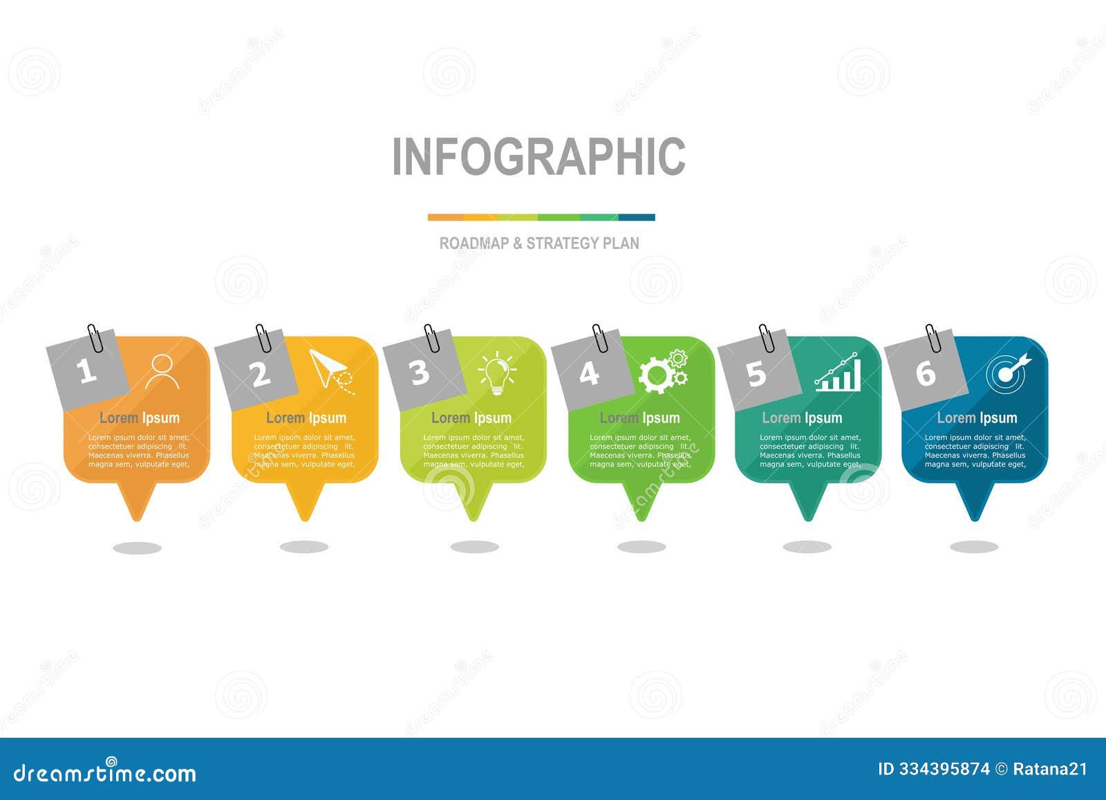 Infographic Elements Template, Business Concept with 6 Steps, Multi Color Rectangle Speech ...