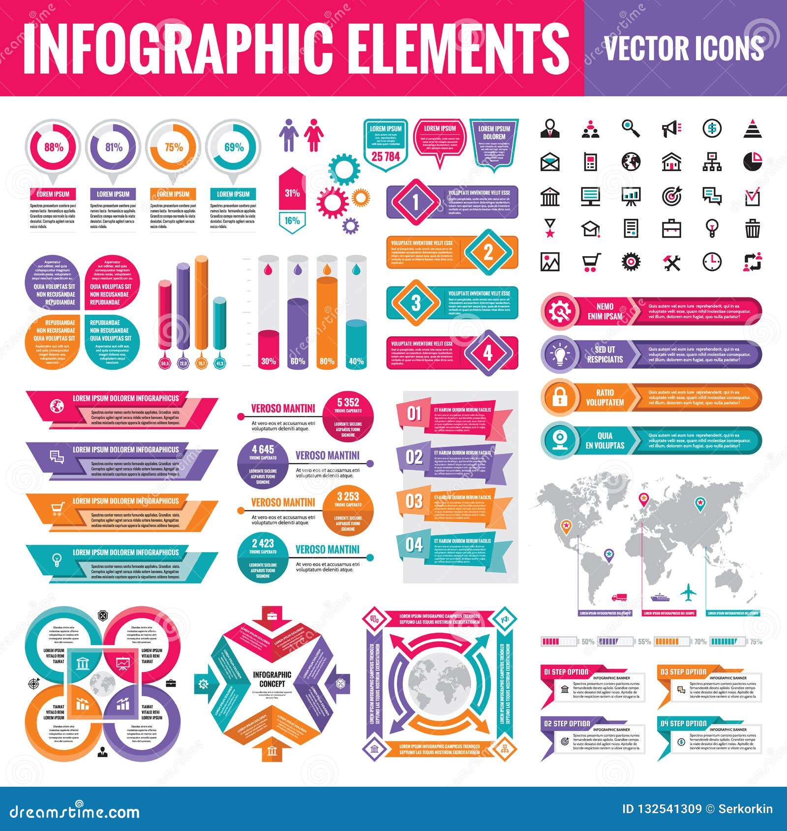 Infographic Elements Template Collection - Business Vector Illustration ...