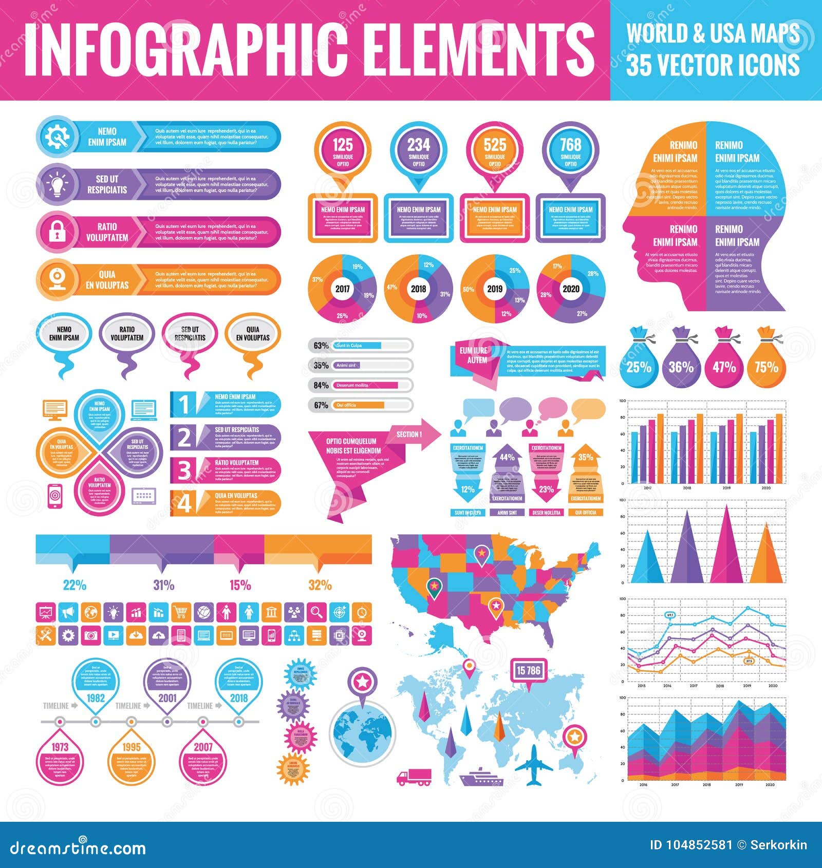 Infographic Elements Template Collection - Business Vector Illustration ...