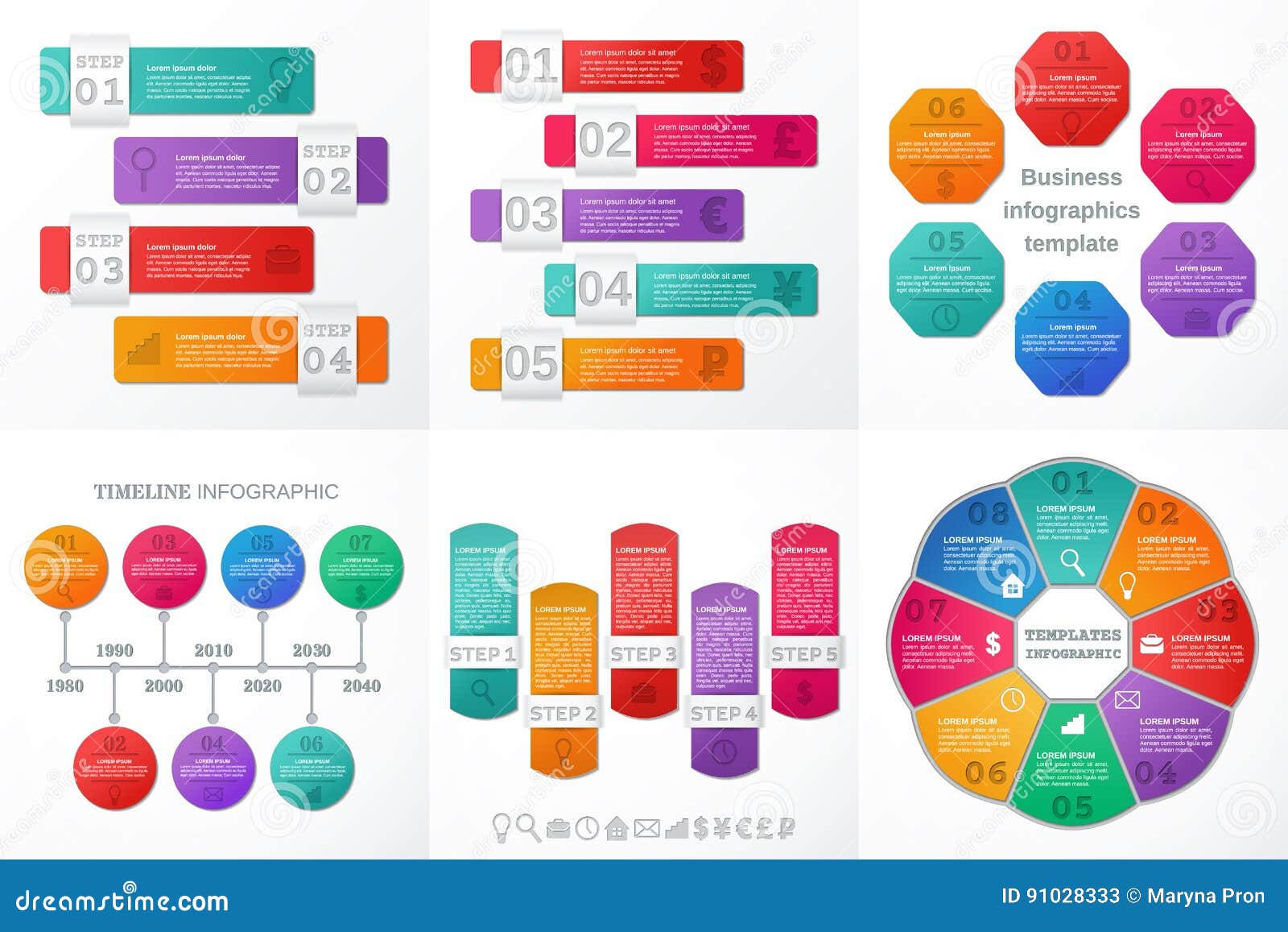 Infographics Frames. Vector Infographic Circular Templates 6 Steps ...