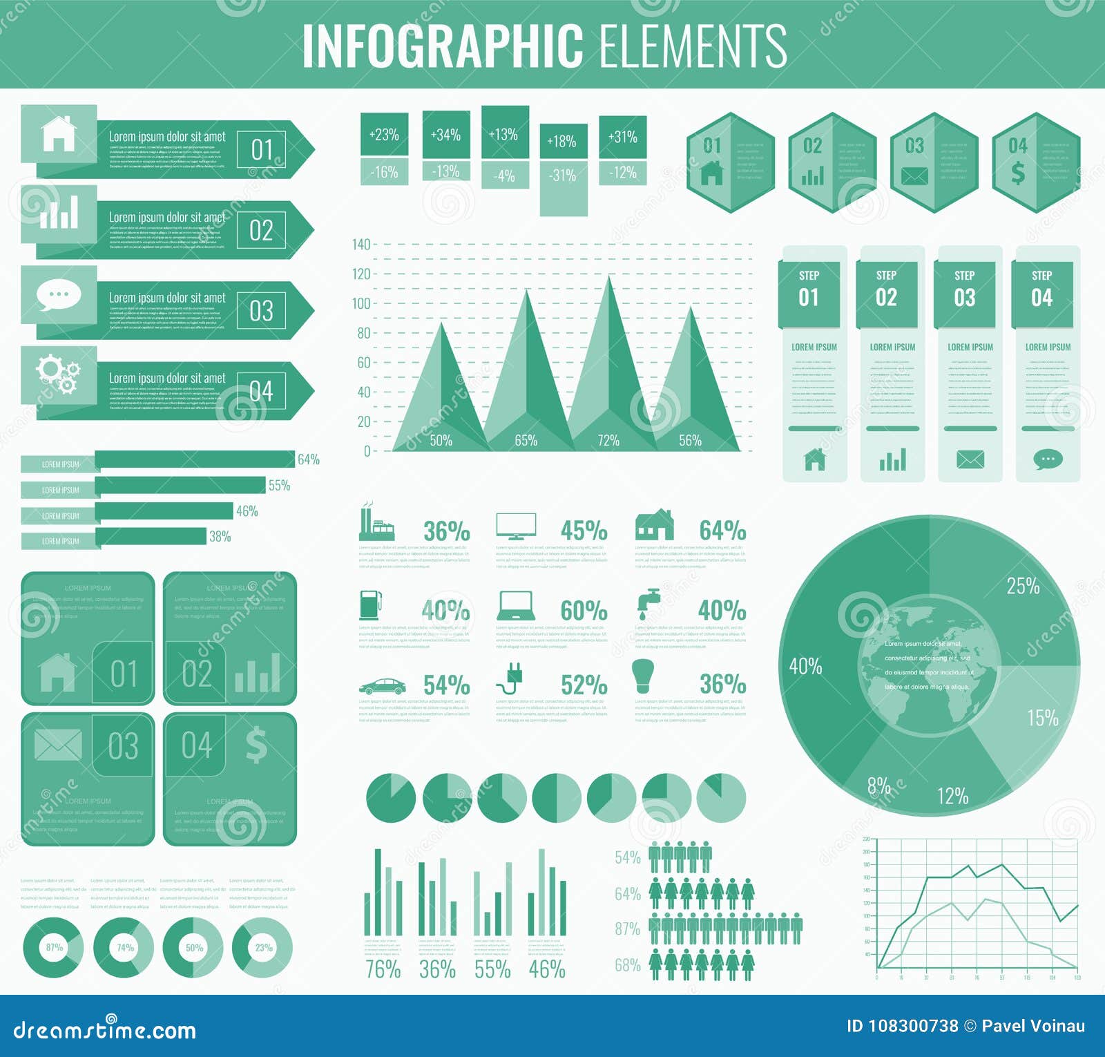 Infographic Elements with World Map and Charts. Vector Stock Vector ...