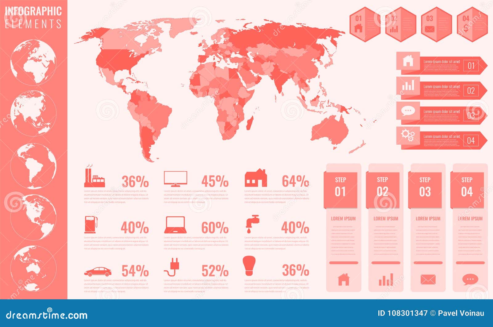 Infographic Elements with World Map and Charts. Vector Stock Vector ...