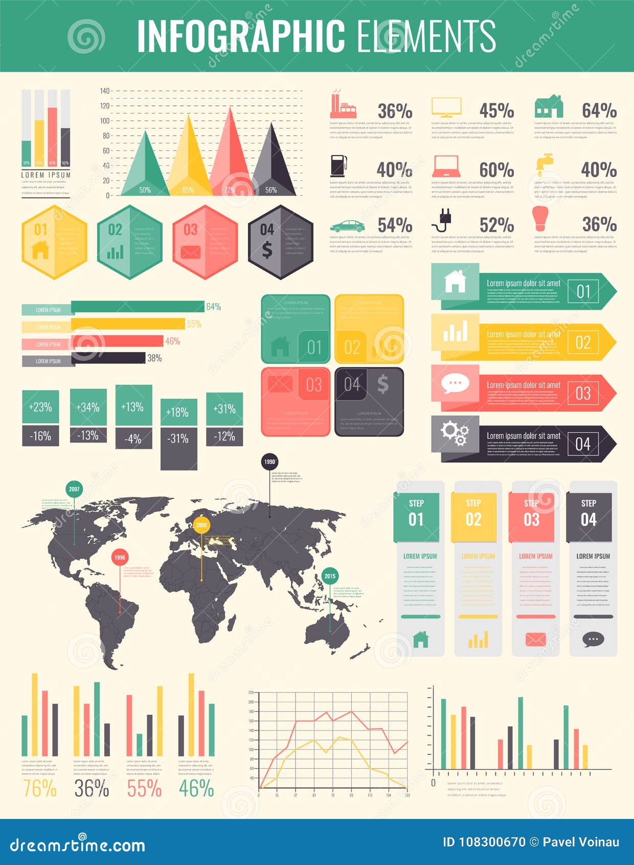 Infographic Elements with World Map and Charts. Vector Stock Vector ...