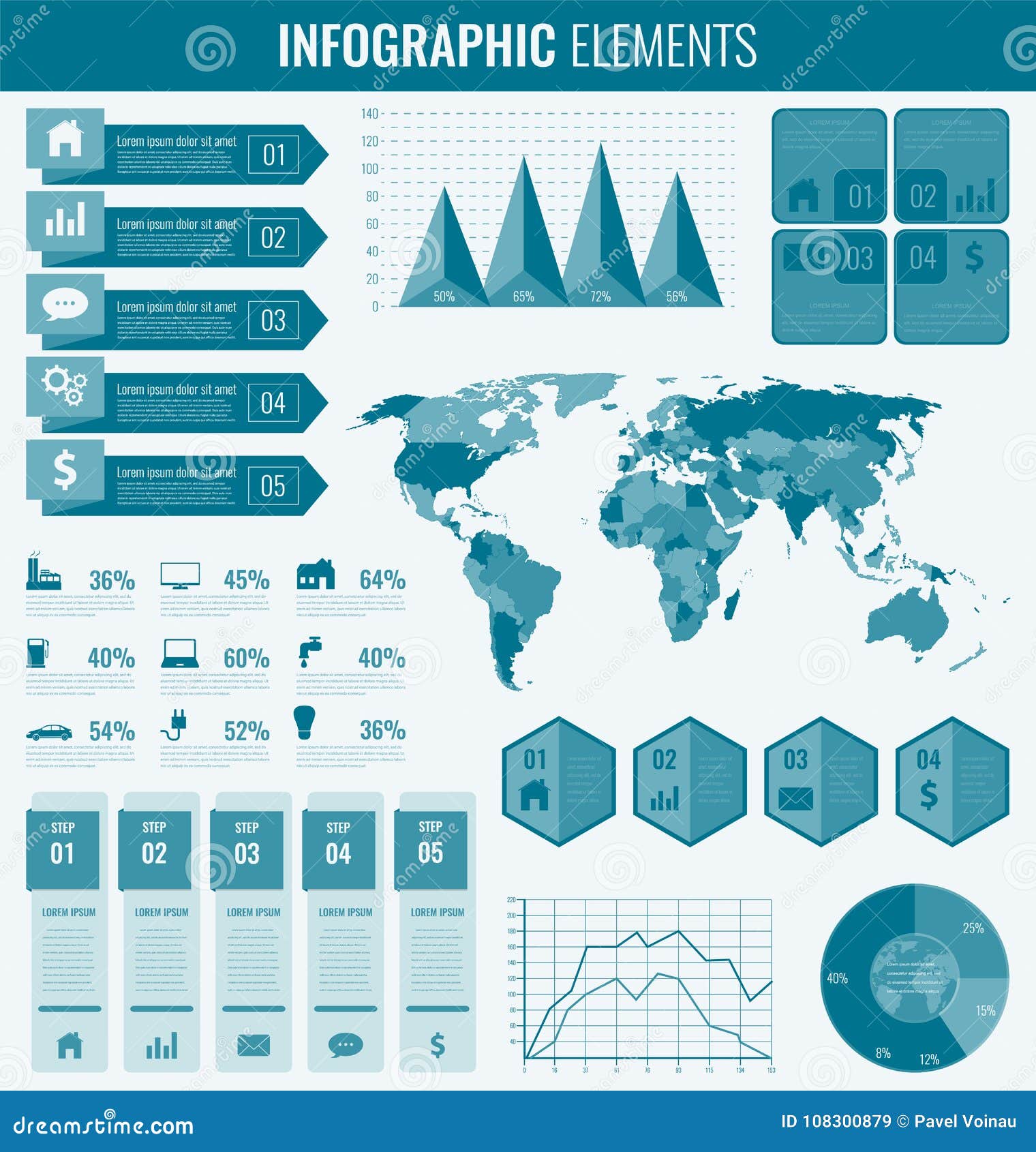 Infographic Elements with World Map and Charts. Vector Stock Vector ...