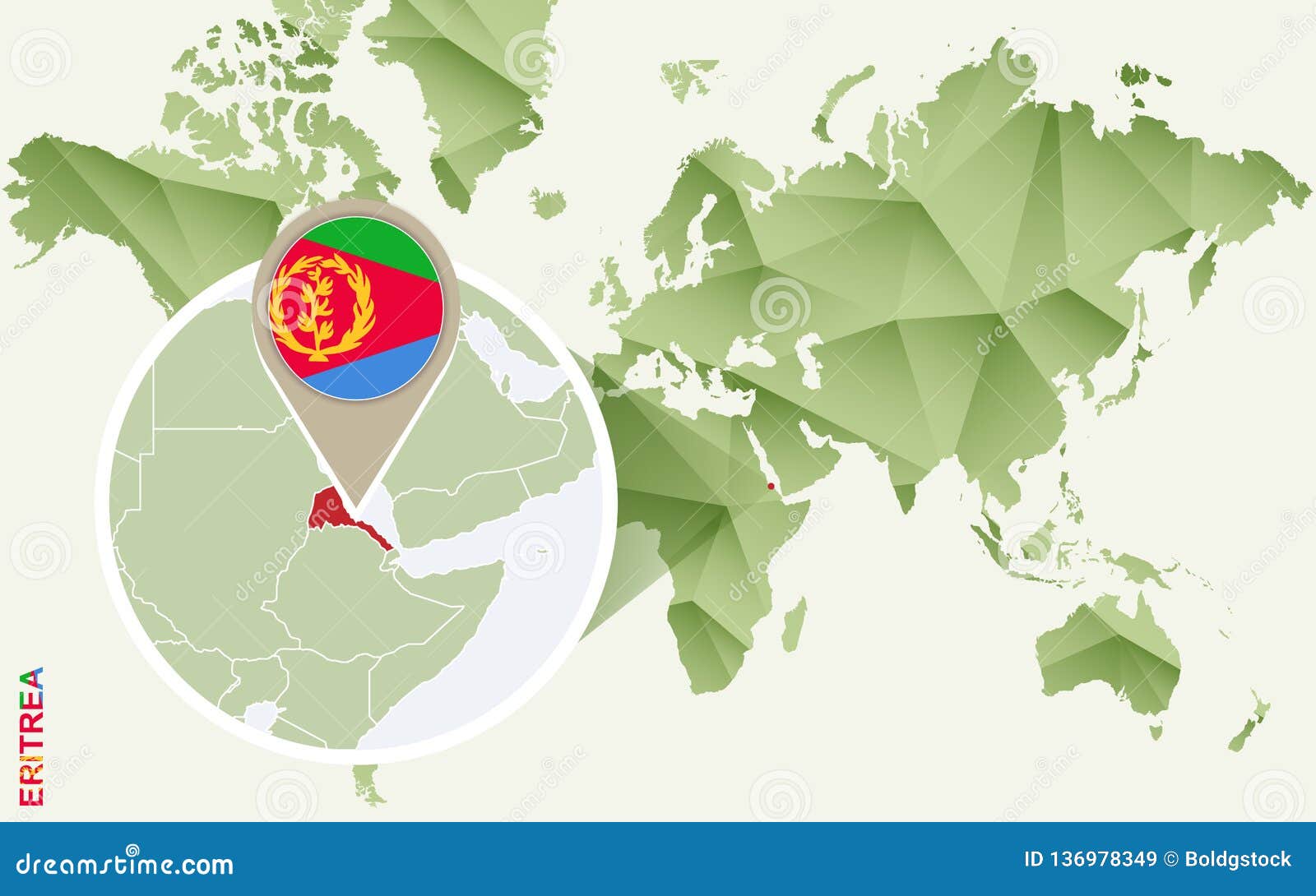 Eritrea Detailed Map And Flag Eritrea On World Map Cartoon Vector 214292771