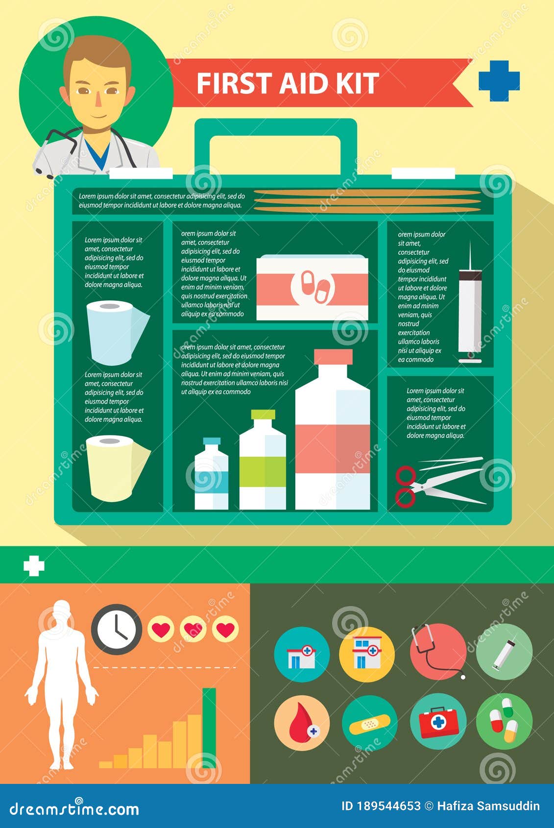Infographic of First Aid Kit. Vector Illustration Decorative Design ...