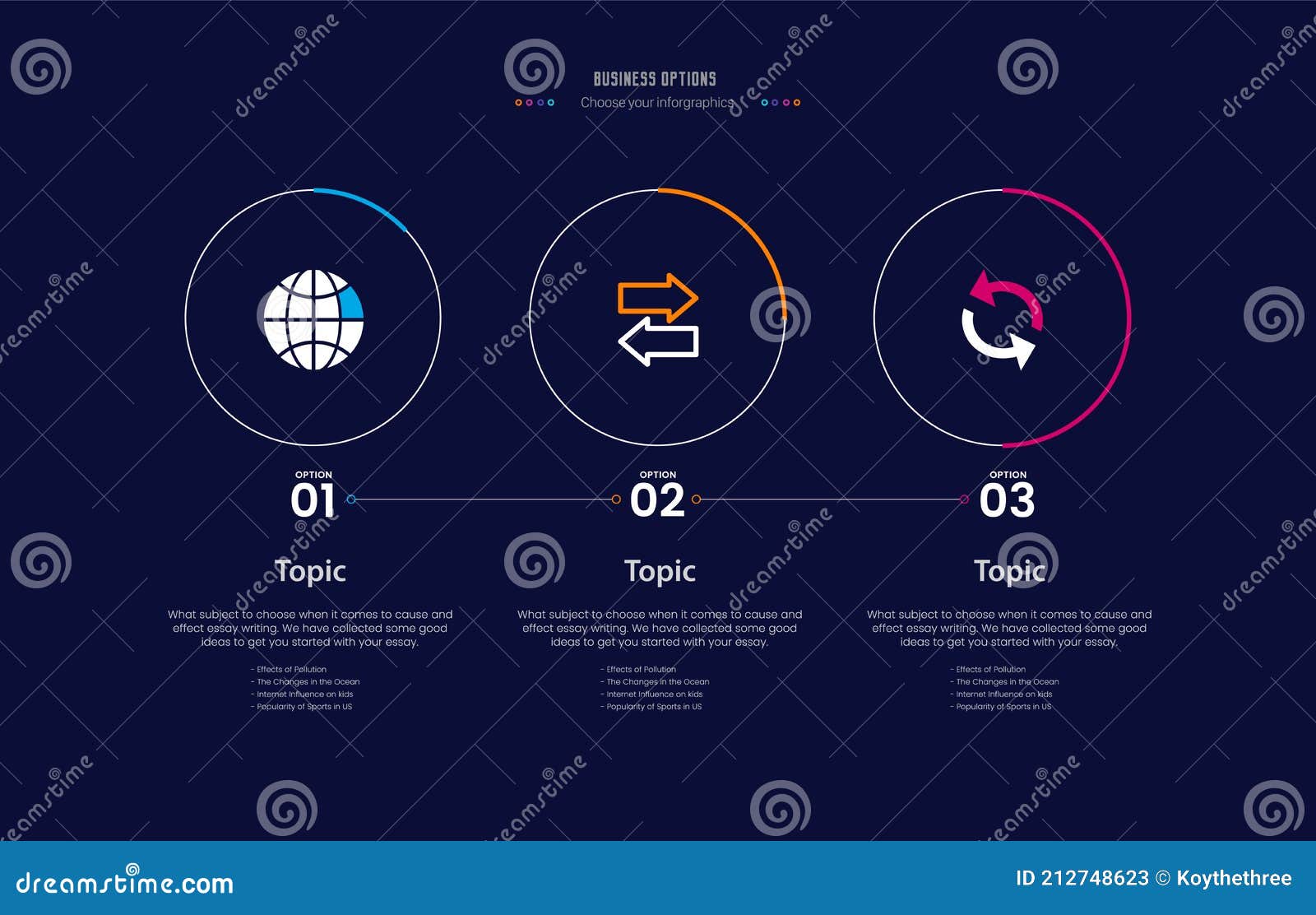 Three Circles Step of Infographic Design and Three Options for Business ...