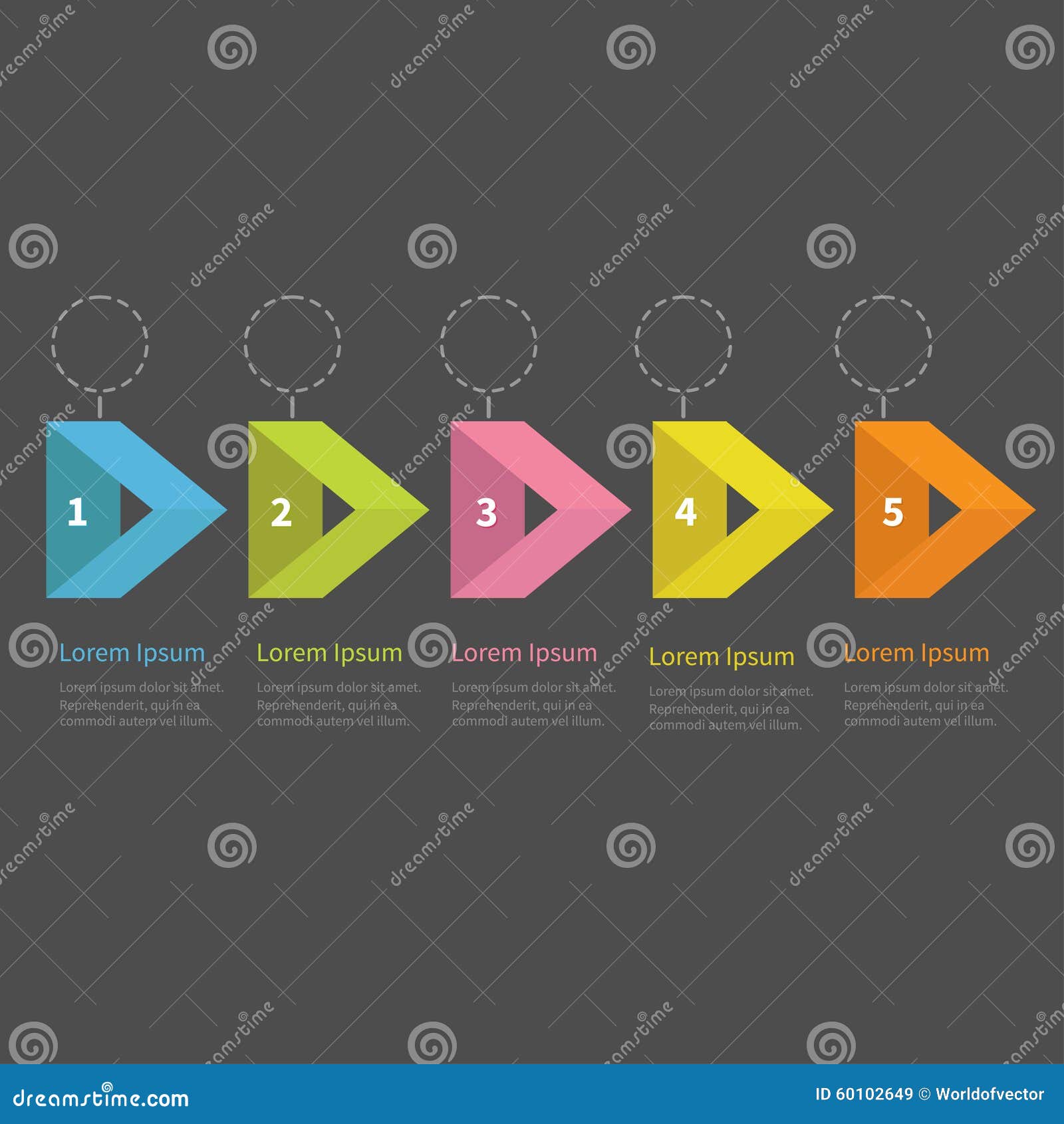 Infographic Five Step With Ribbon Arrow Dashed Circle And Text ... Infographic Five Step With Ribbon Arrow Dashed Circle And Text ...