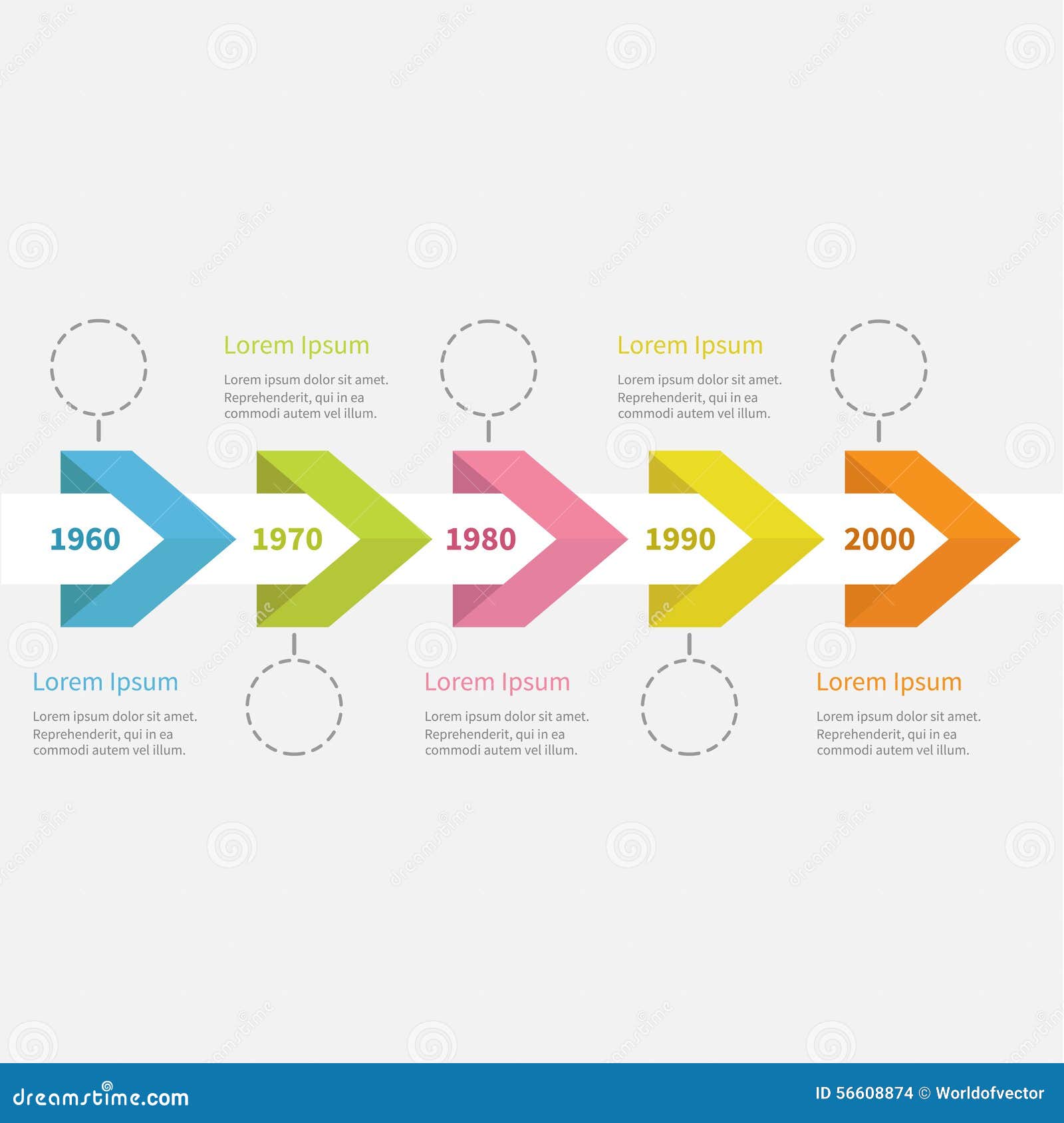 Five Step Timeline Infographic Set. Colorful Circles And Rectangle ...