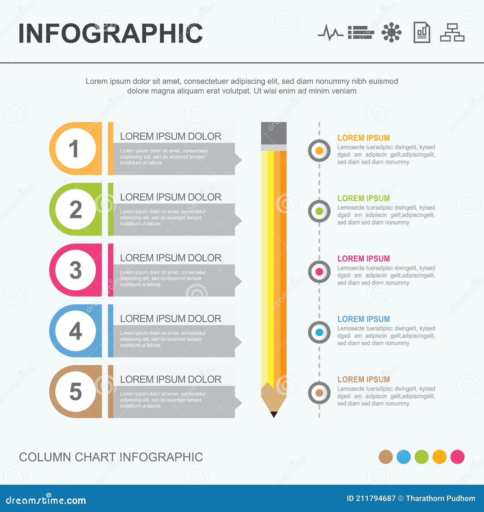 Infographic Five Steps of Work Stock Vector - Illustration of equipment ...