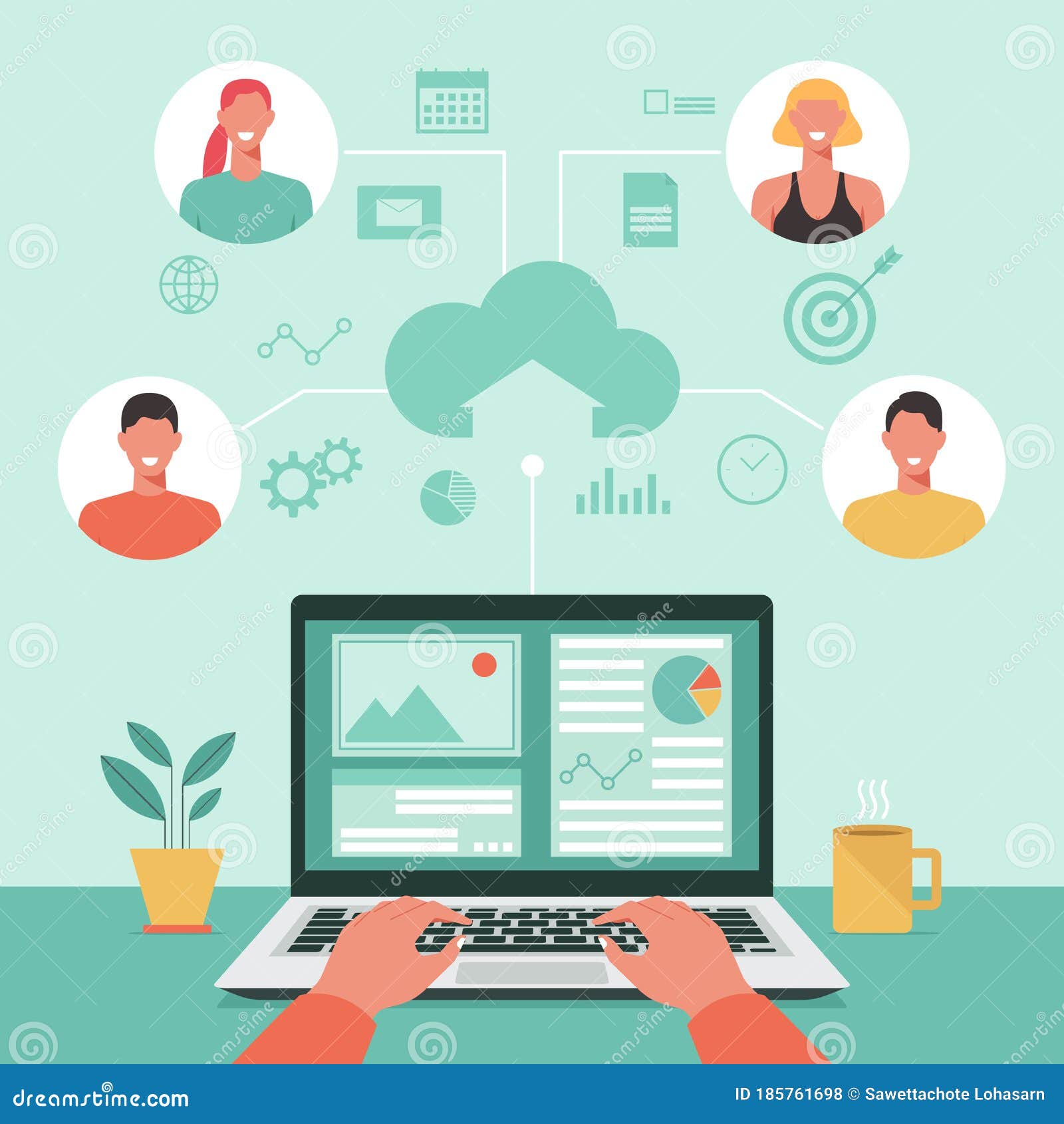 People Working Online or Remote Working Together Via Laptop Stock ...