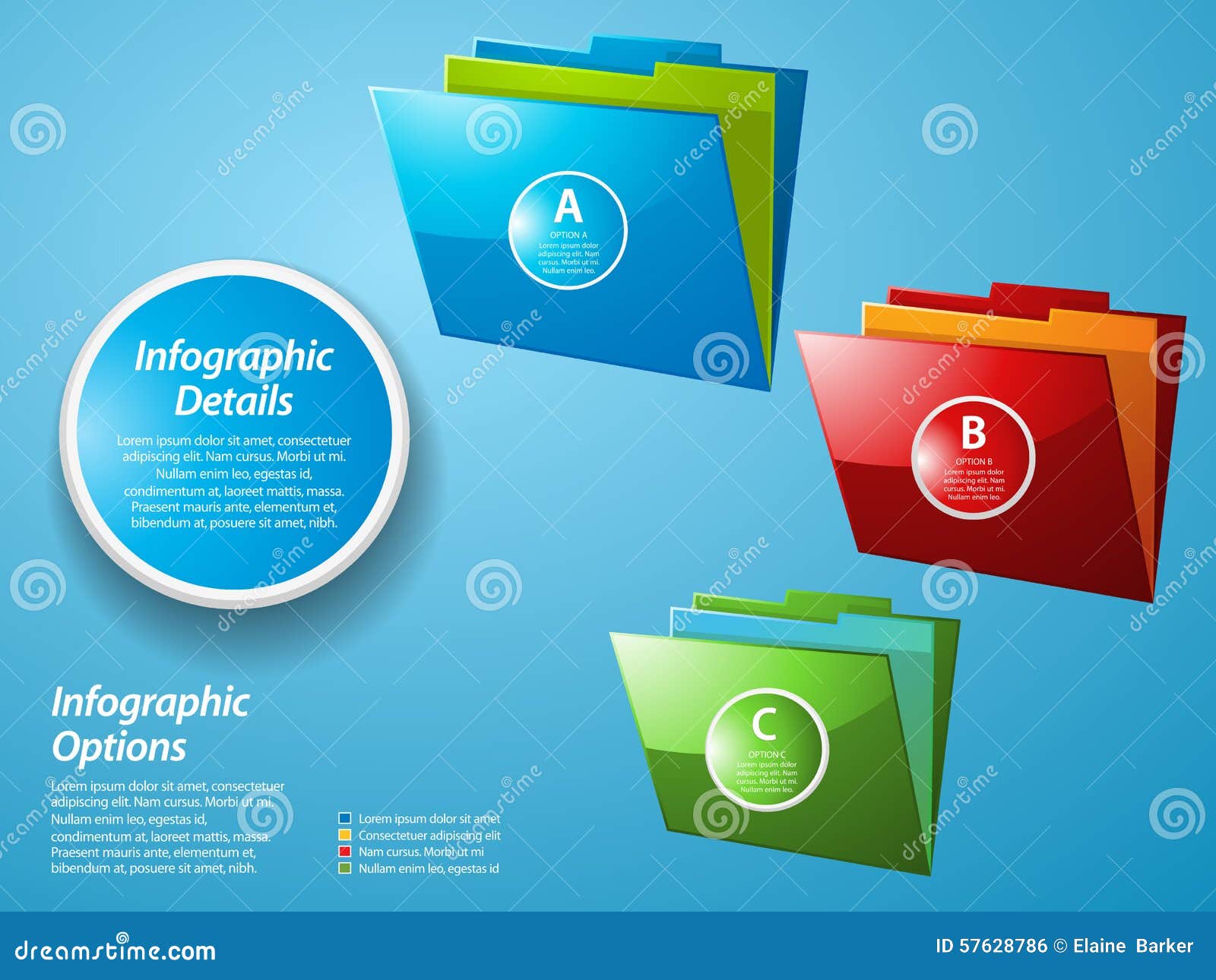 Infographic with Glossy Folders on Blue Background Stock Illustration ...