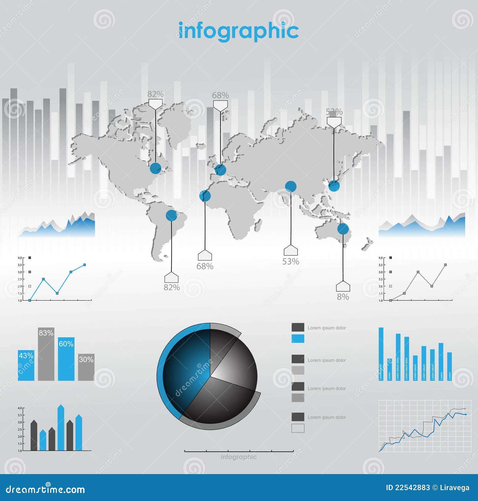 Infographic Graphs. Diagrams, Pie Charts Progress Bars For Business ...