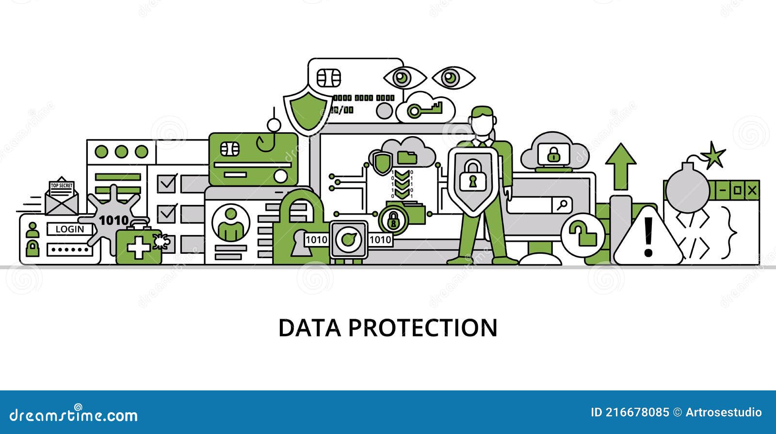Infographic Greenery Data Protection Concept, Modern Flat Thin Line ...