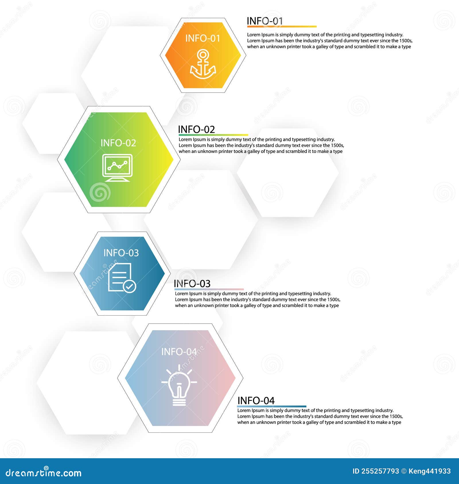 Infographic Hexagon with Rectangle Shape Vector Template Process Concept Step for Strategy Stock ...