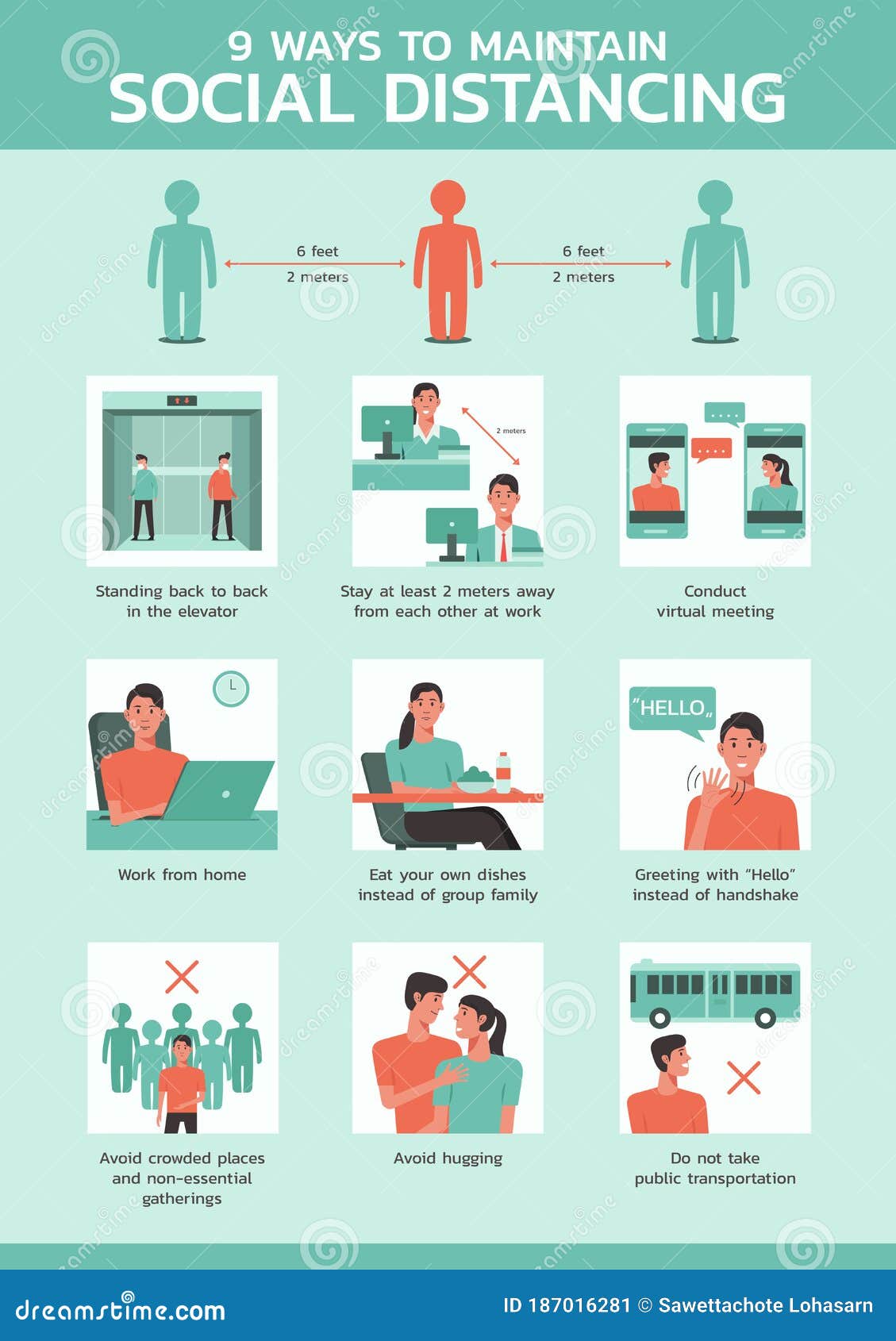 Nine Ways To Maintain Social Distancing Infographic Stock Vector ...