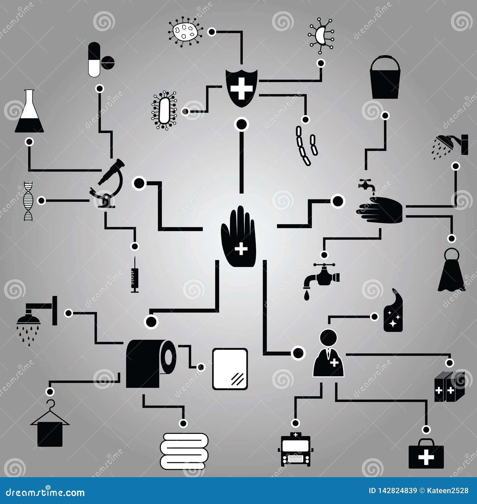 Infographic Hygiene Template. Icons In Different Colors. Include Shower ...