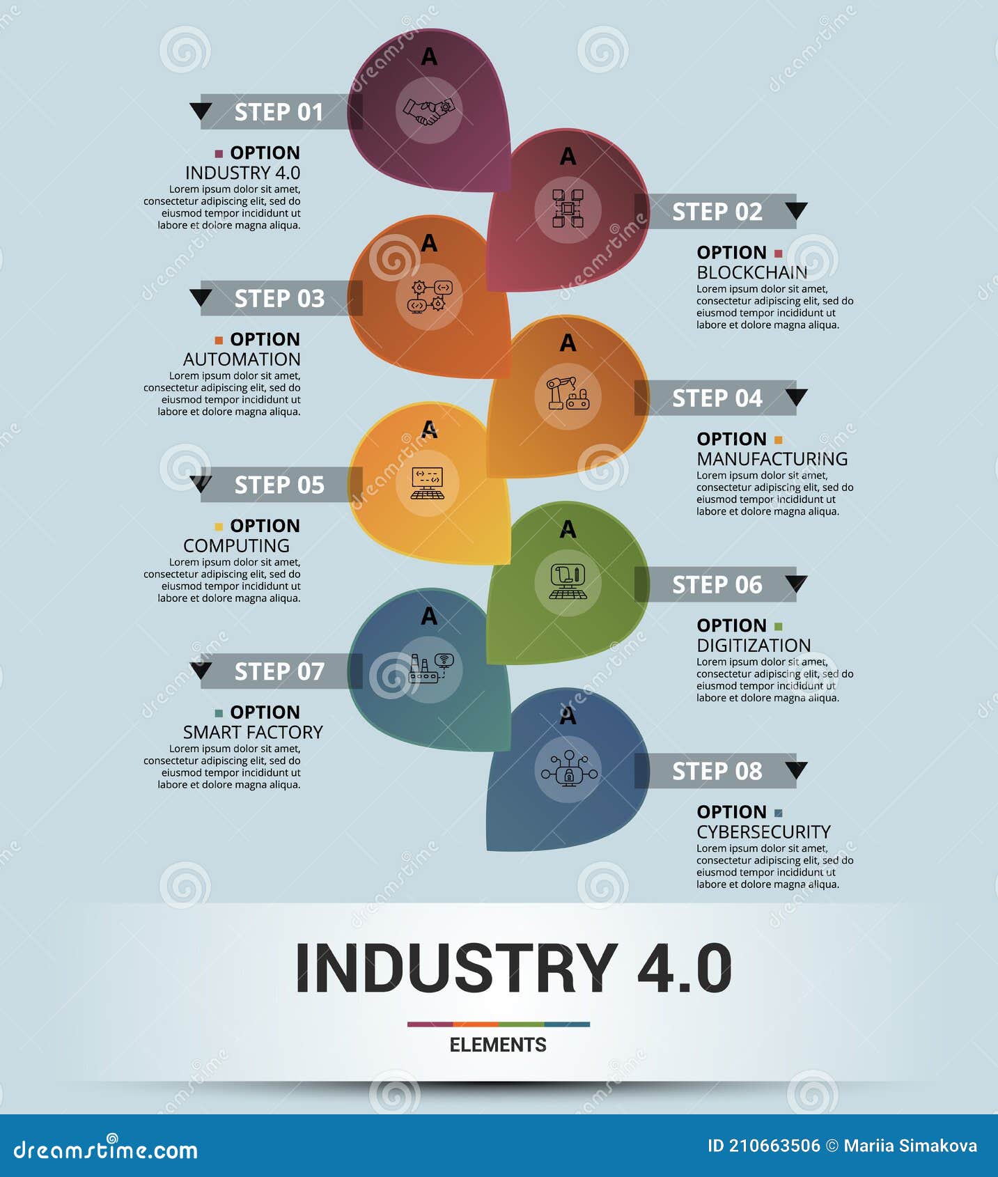 Infographic Industry 4.0 Template. Icons in Different Colors. Include ...