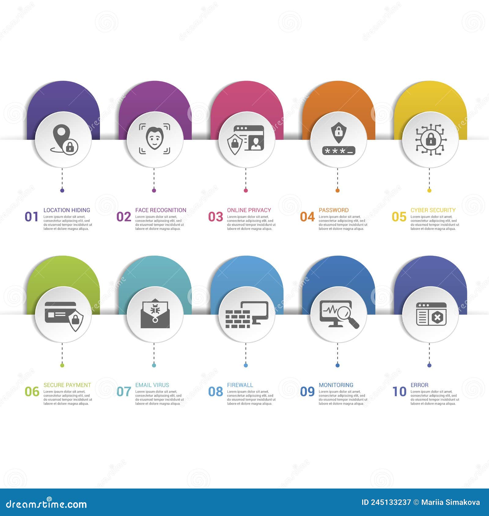 Infographic Internet Security Template. Icons in Different Colors ...