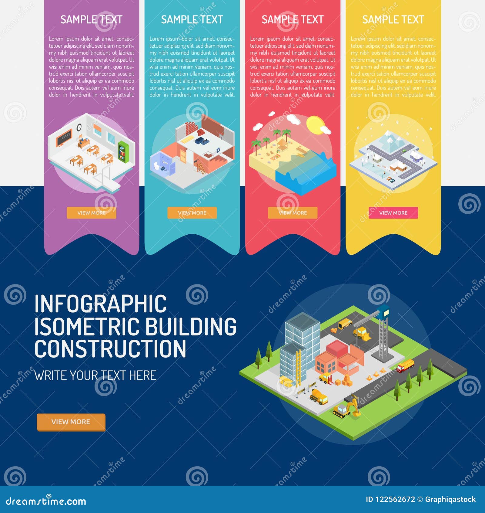 Infographic Isometric Building Construction Stock Vector - Illustration ...