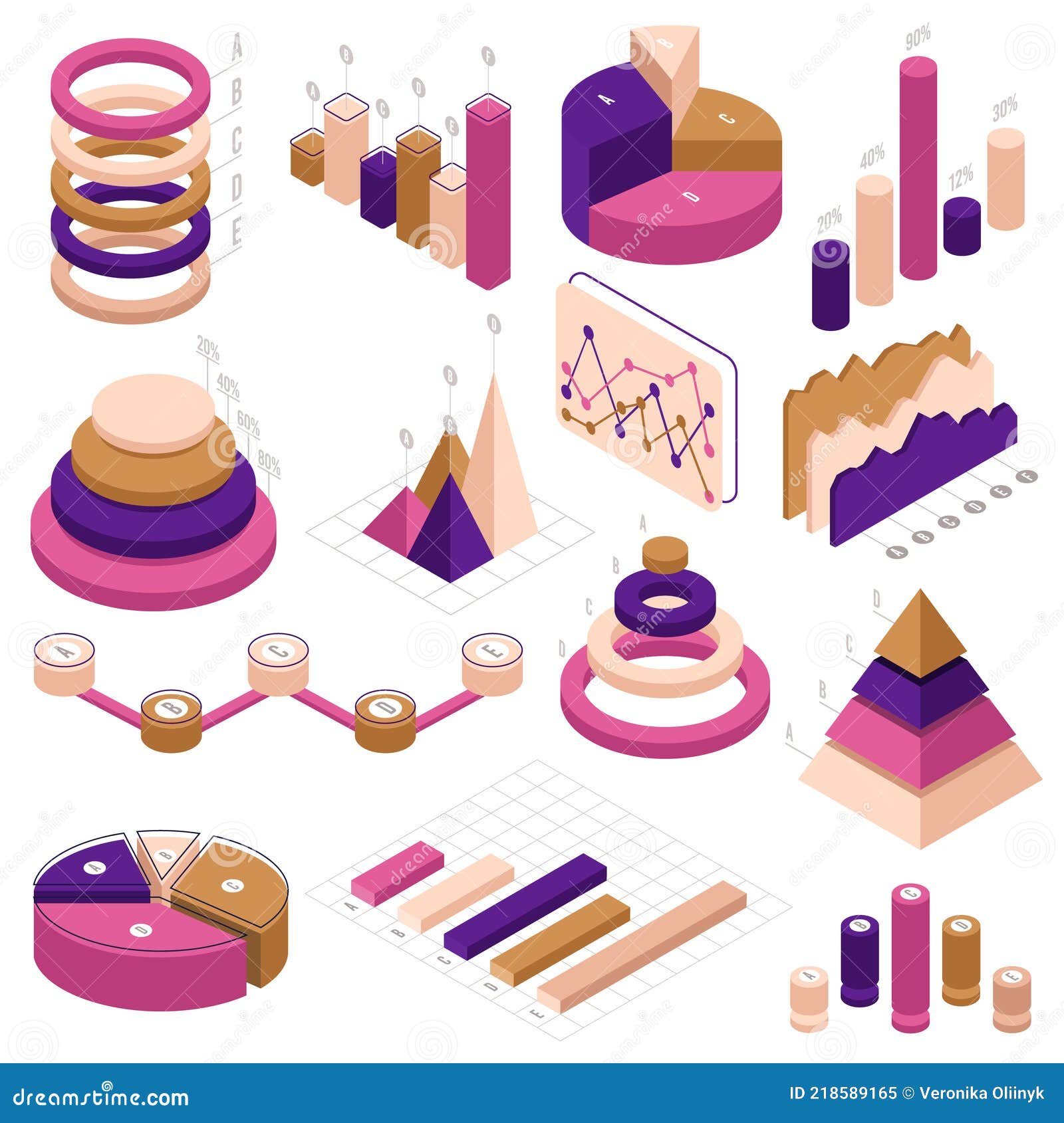 Infographic Isometric Elements. Data Statistics 3d Diagram Infographic Charts Isolated Vector ...