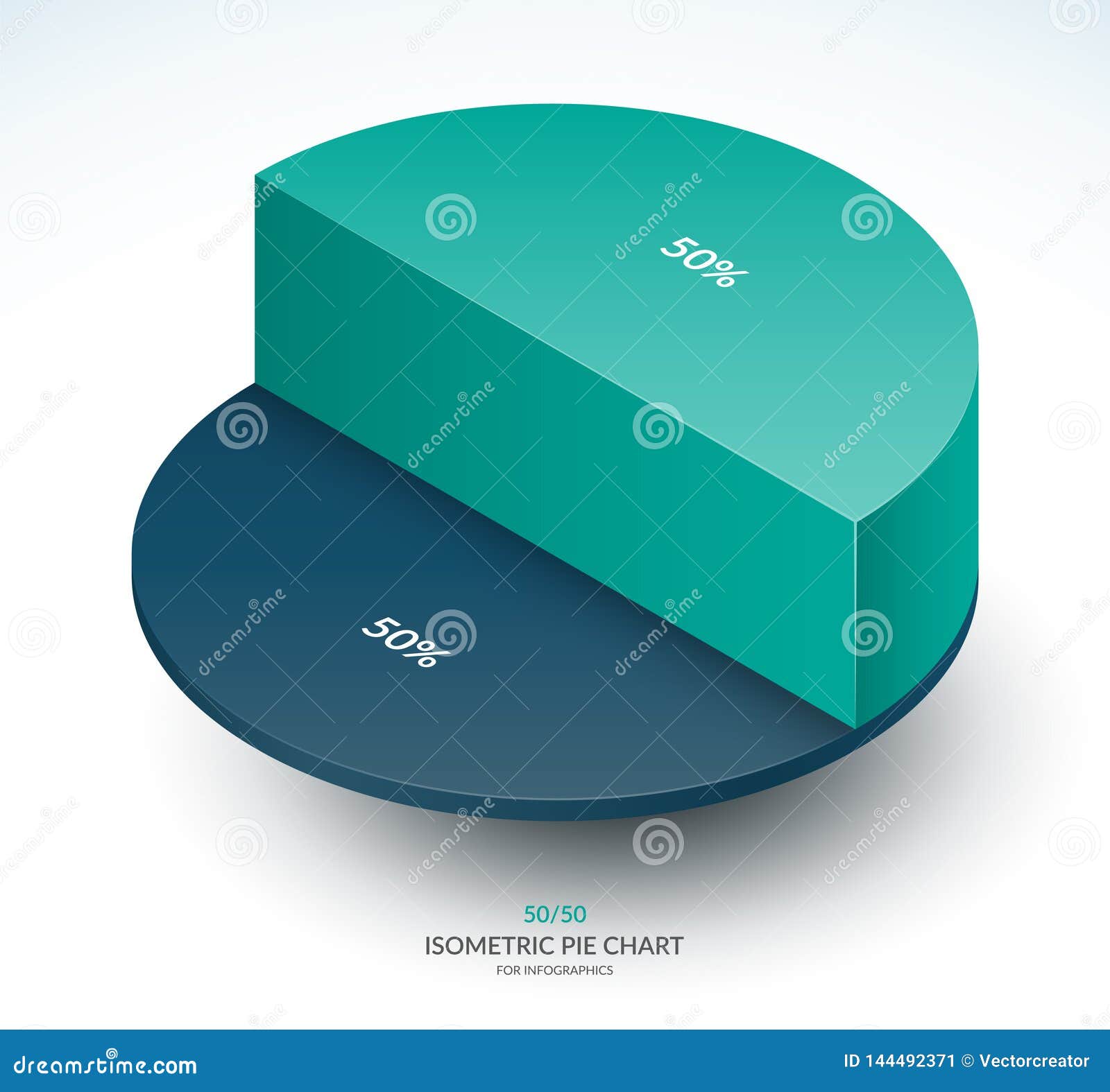 Infographic Isometric Pie Chart Template. Share of 50 and 50 Percent ... Infographic Isometric Pie Chart Template. Share of 50 and 50 Percent ...