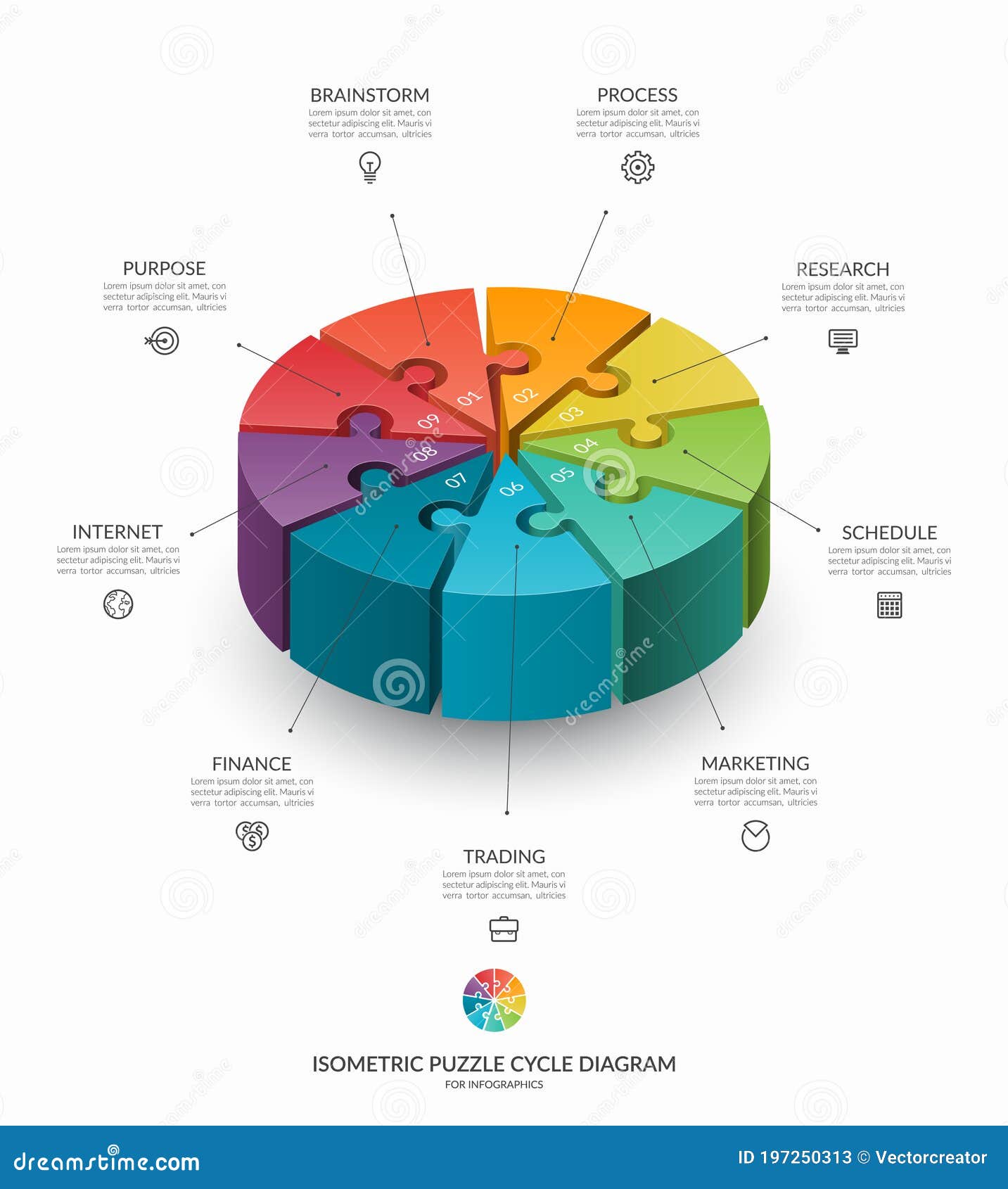 Infographic Isometric Puzzle Circular Template. Cycle Diagram with 9 ... Infographic Isometric Puzzle Circular Template. Cycle Diagram with 9 ...