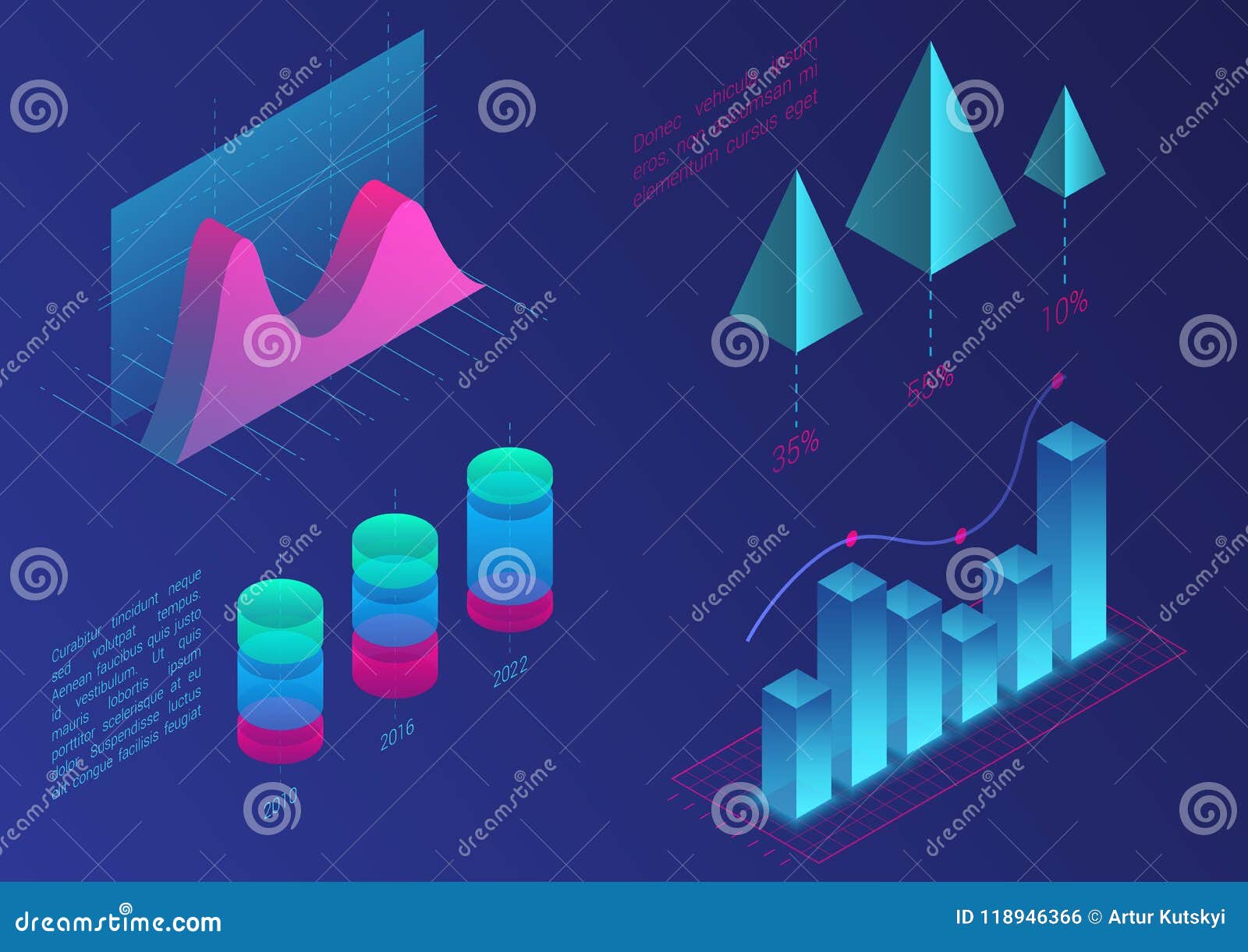 Infographic Isometric Vector Graph Elements. Data and Business ...