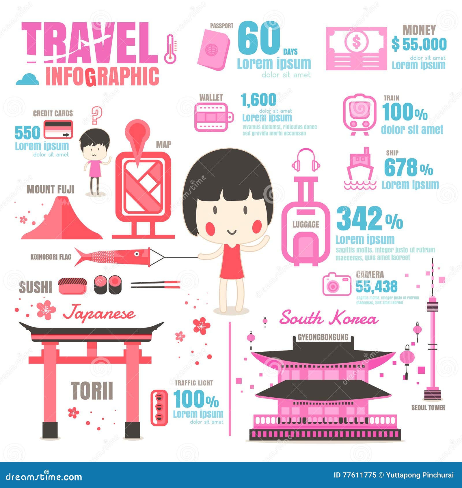 Infographic Japan Travel Design Vector On Black Background ...