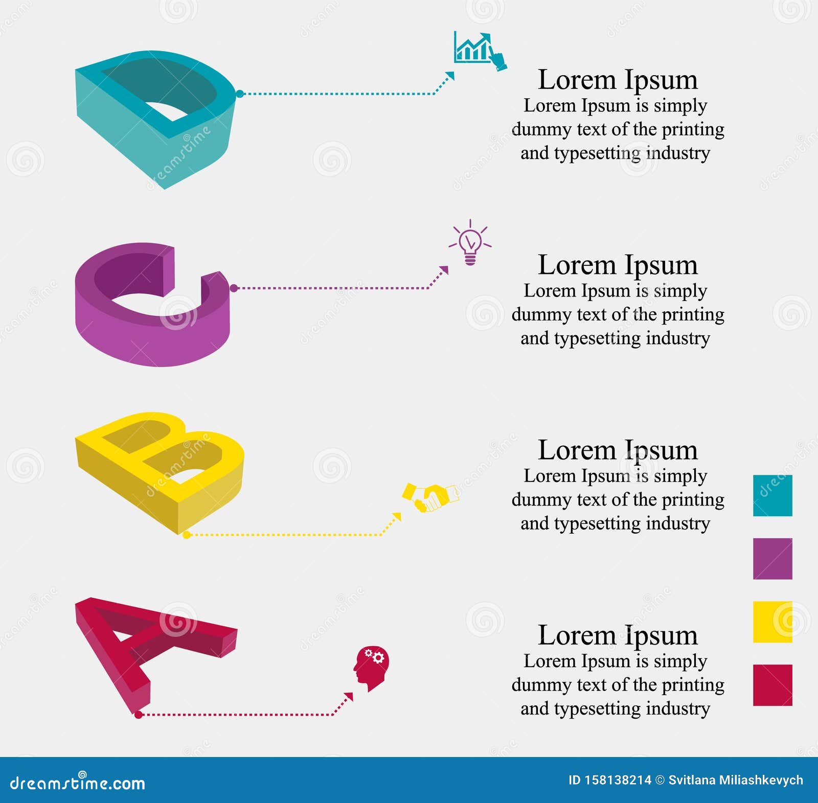Infographic with Letters on the Left in Four Stages Stock Illustration ...
