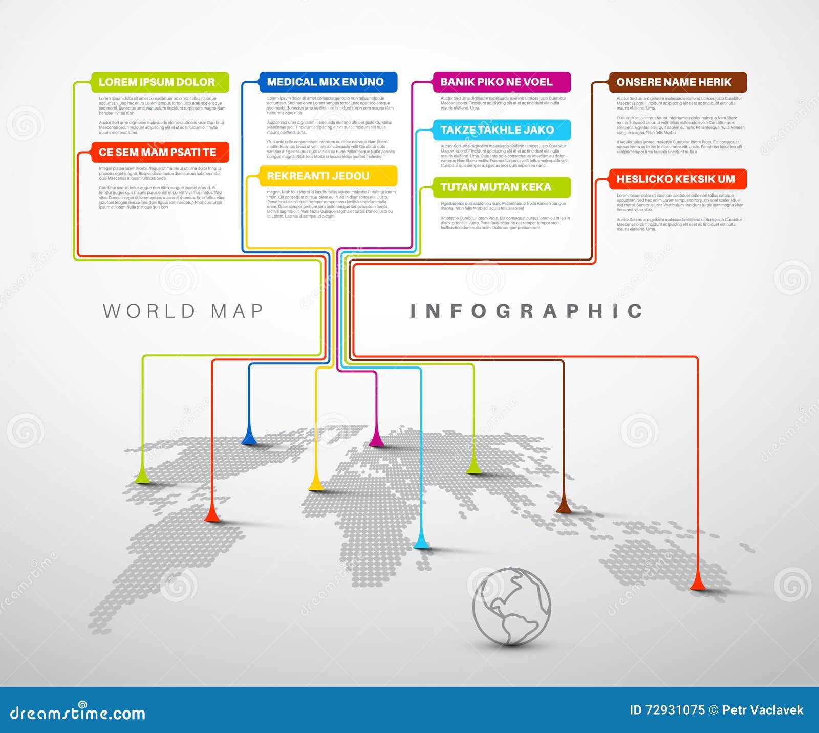 Infographic Light World Map With Pointer Marks Stock Vector