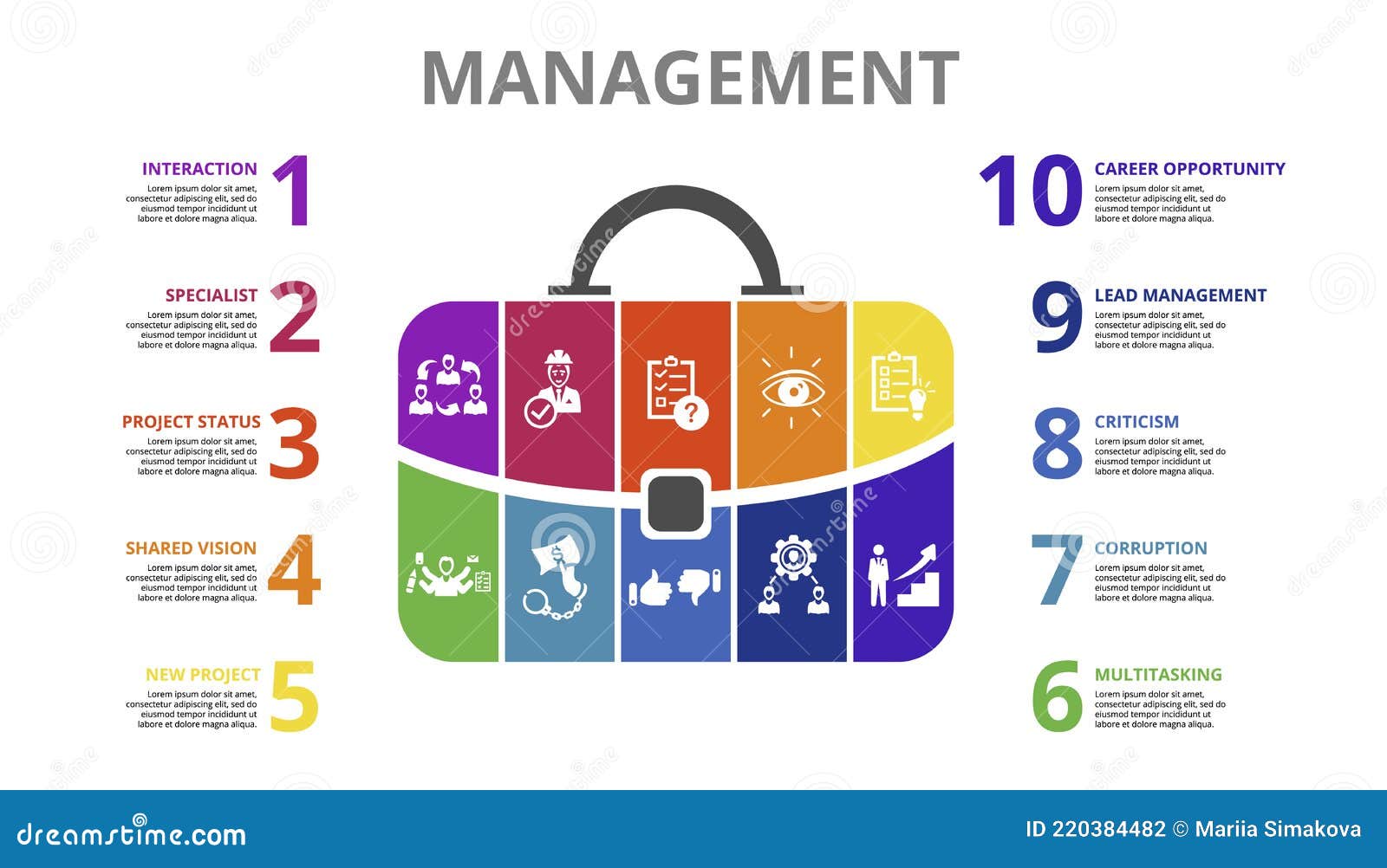 Infographic Management Template. Icons in Different Colors. Include ...