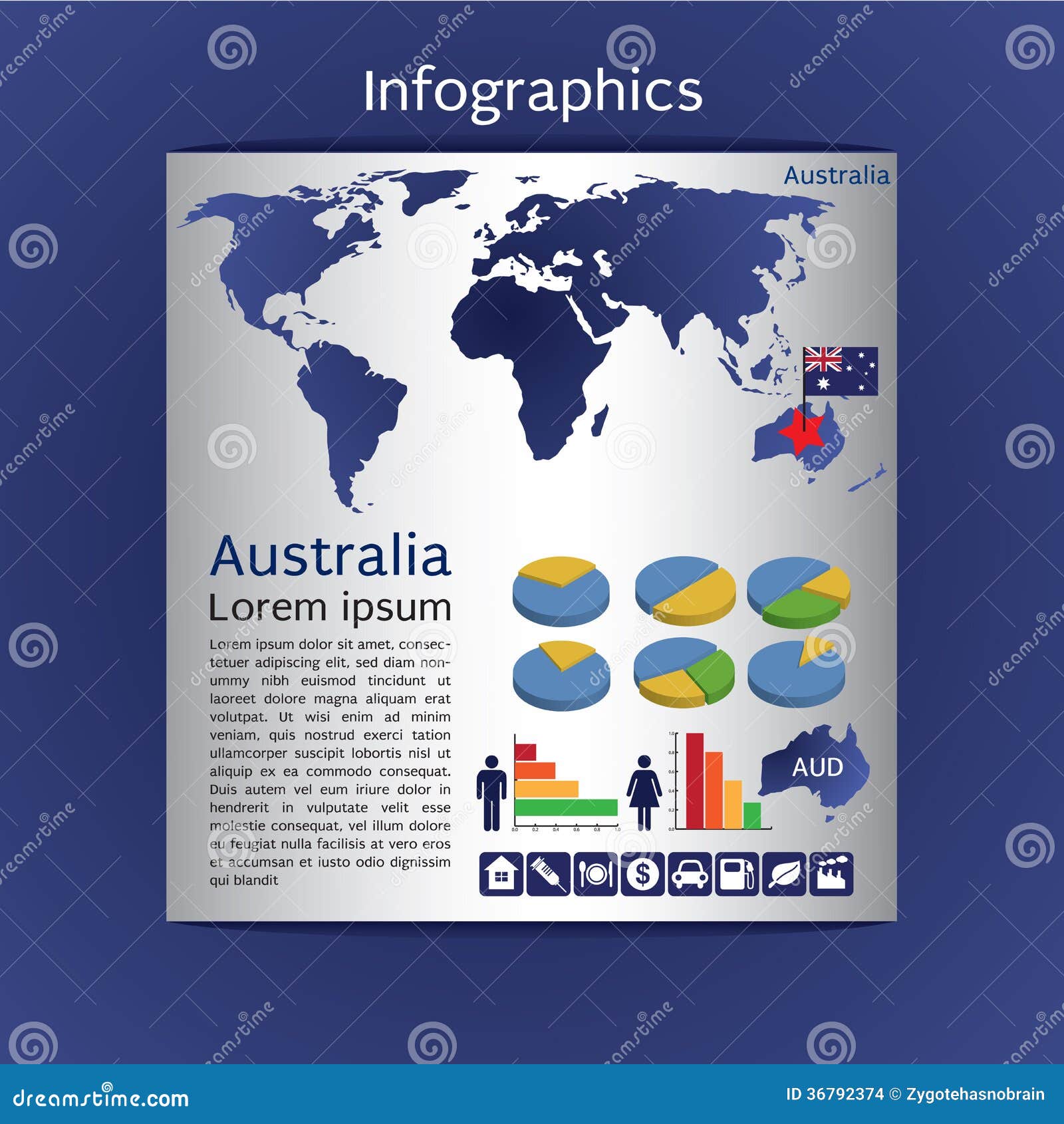 Infographic Map of Australia. Stock Vector - Illustration of energy ...