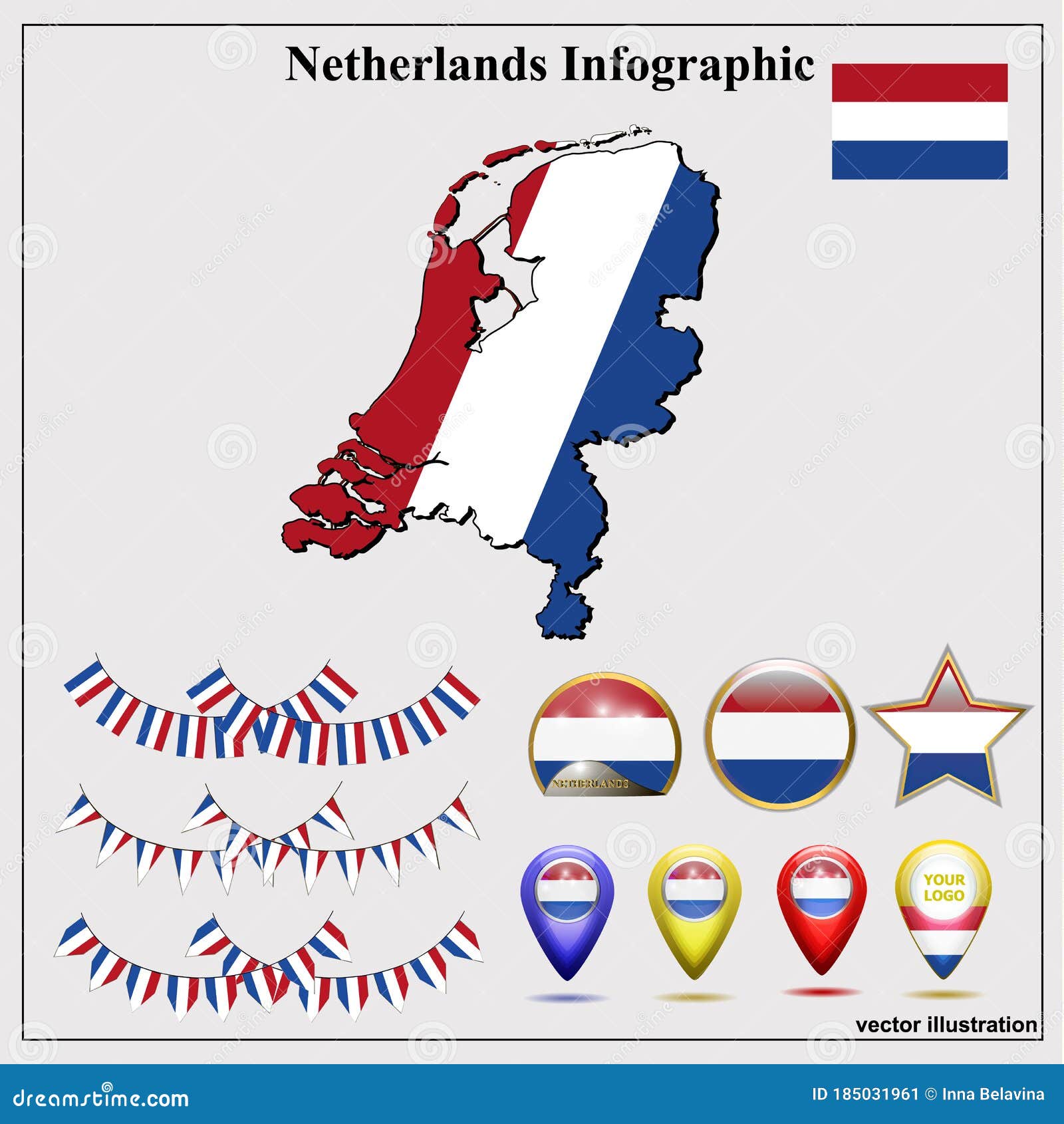 Infographic with Map of Netherlands and Flag. Netherlands Infographic ...