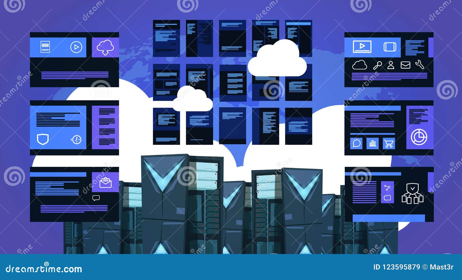 Infographic Map Over Data Storage Cloud Synchronization Center with ...