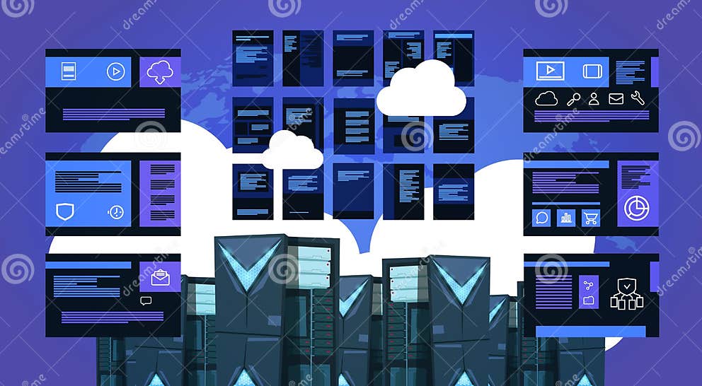 Infographic Map Over Data Storage Cloud Synchronization Center with ...