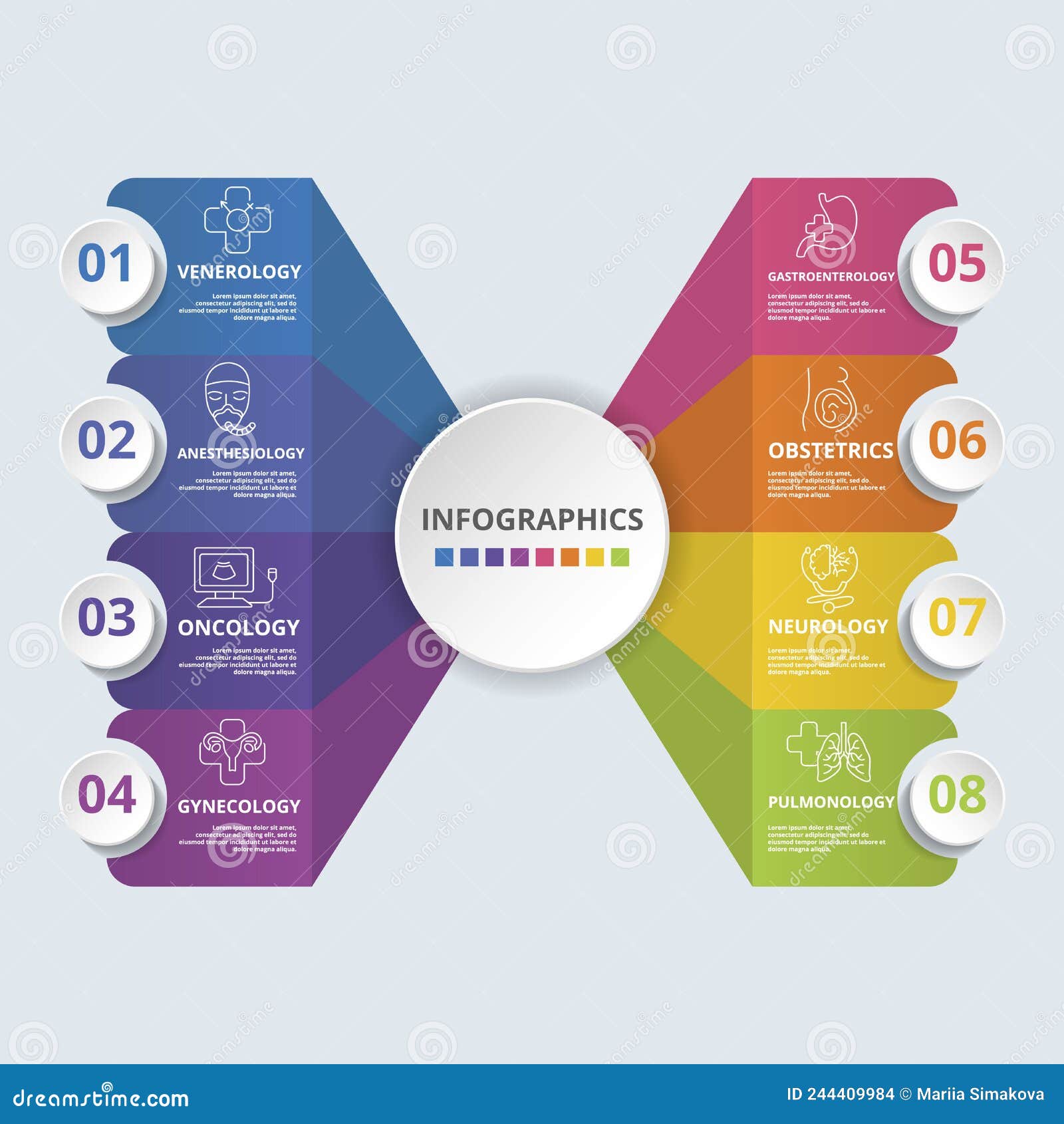 Infographic Medical Icons Vector Illustration. 8 Colored Steps Info ...