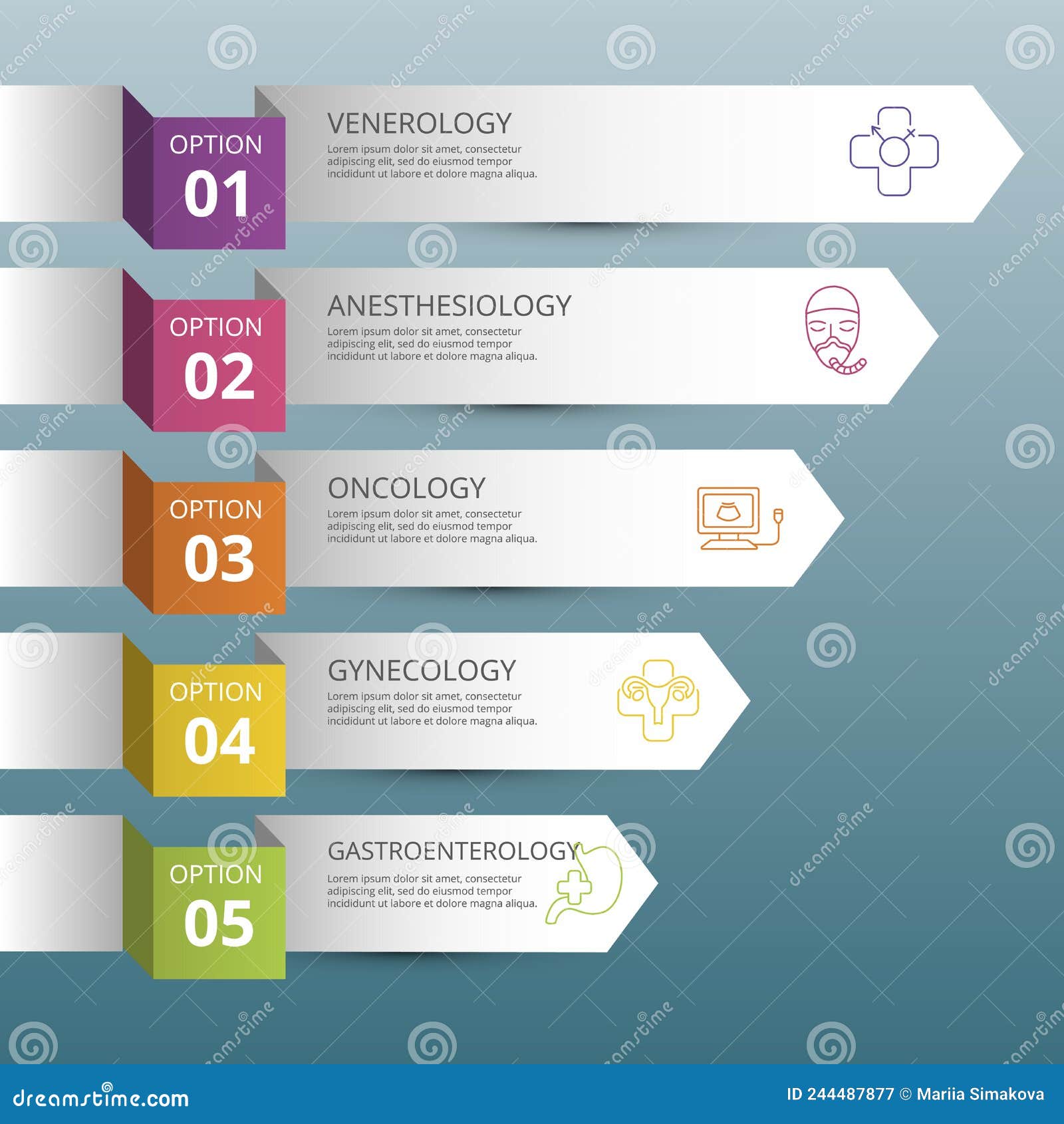 Infographic Medical Icons Vector Illustration. 5 Colored Steps Info ...