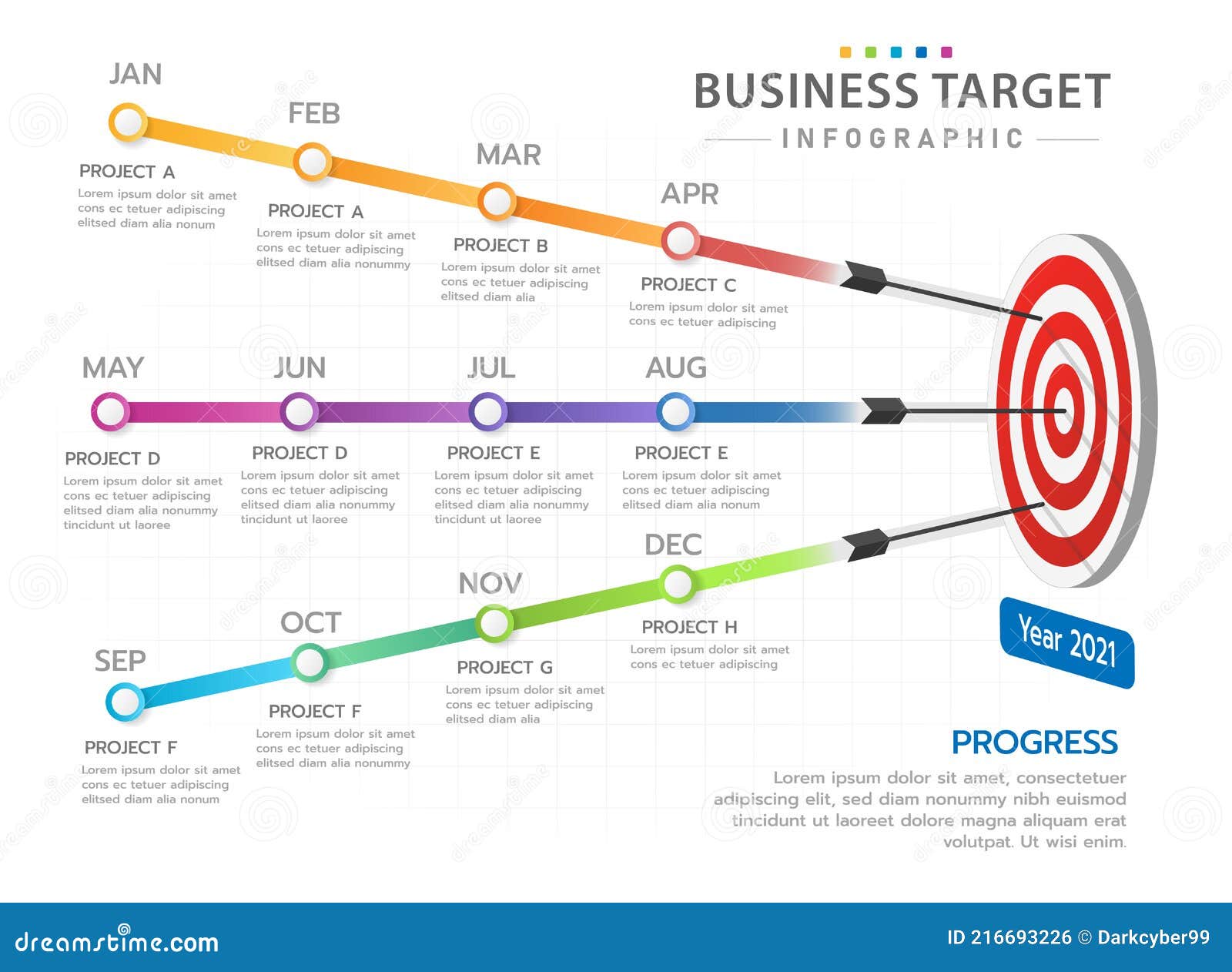 Infographic Modern Target Diagram with Project Timeline. Stock Vector ...