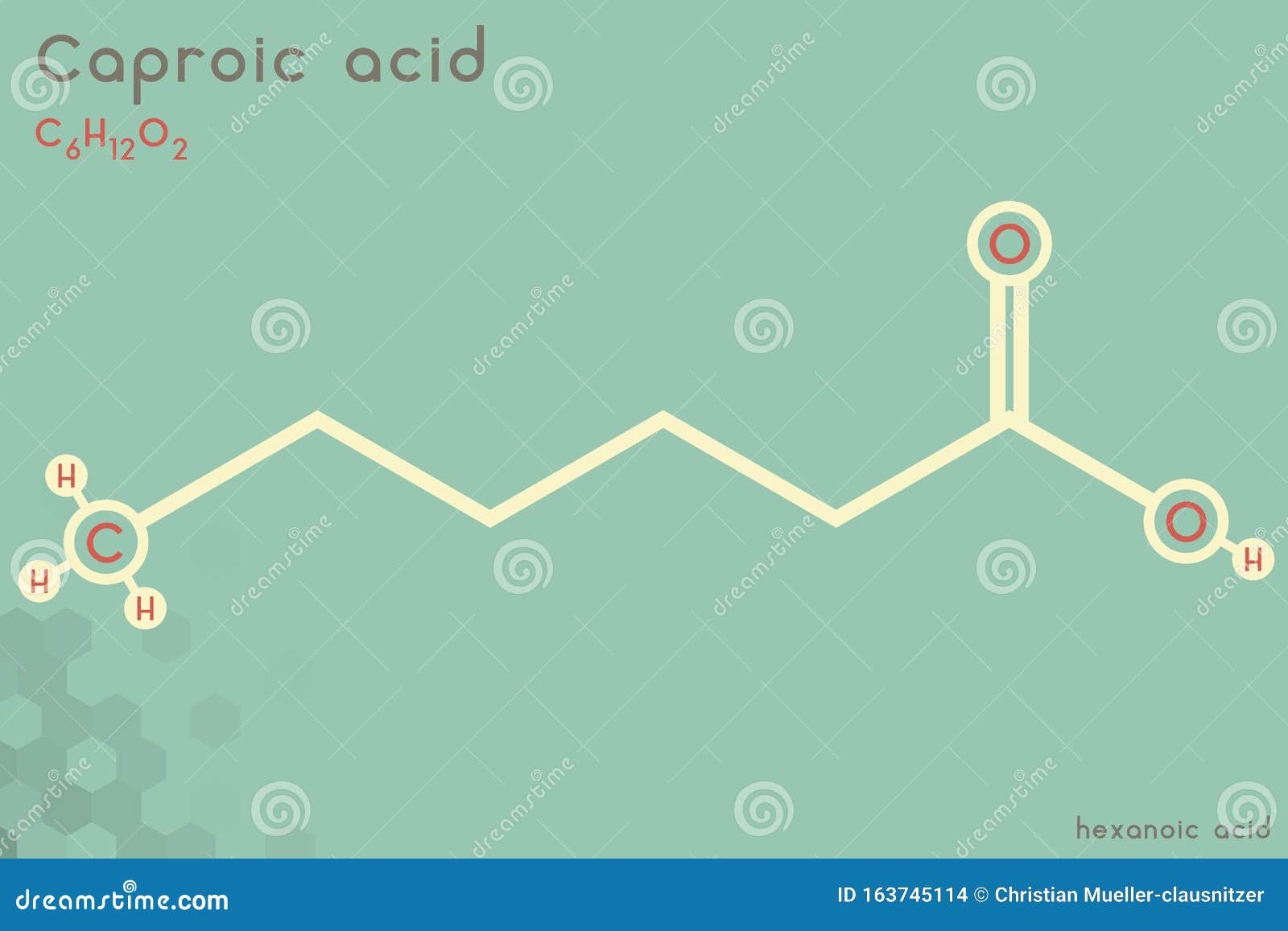 Caproic Acid Hexanoic Acid Fatty Acid Molecule. Salts And Esters Are ...