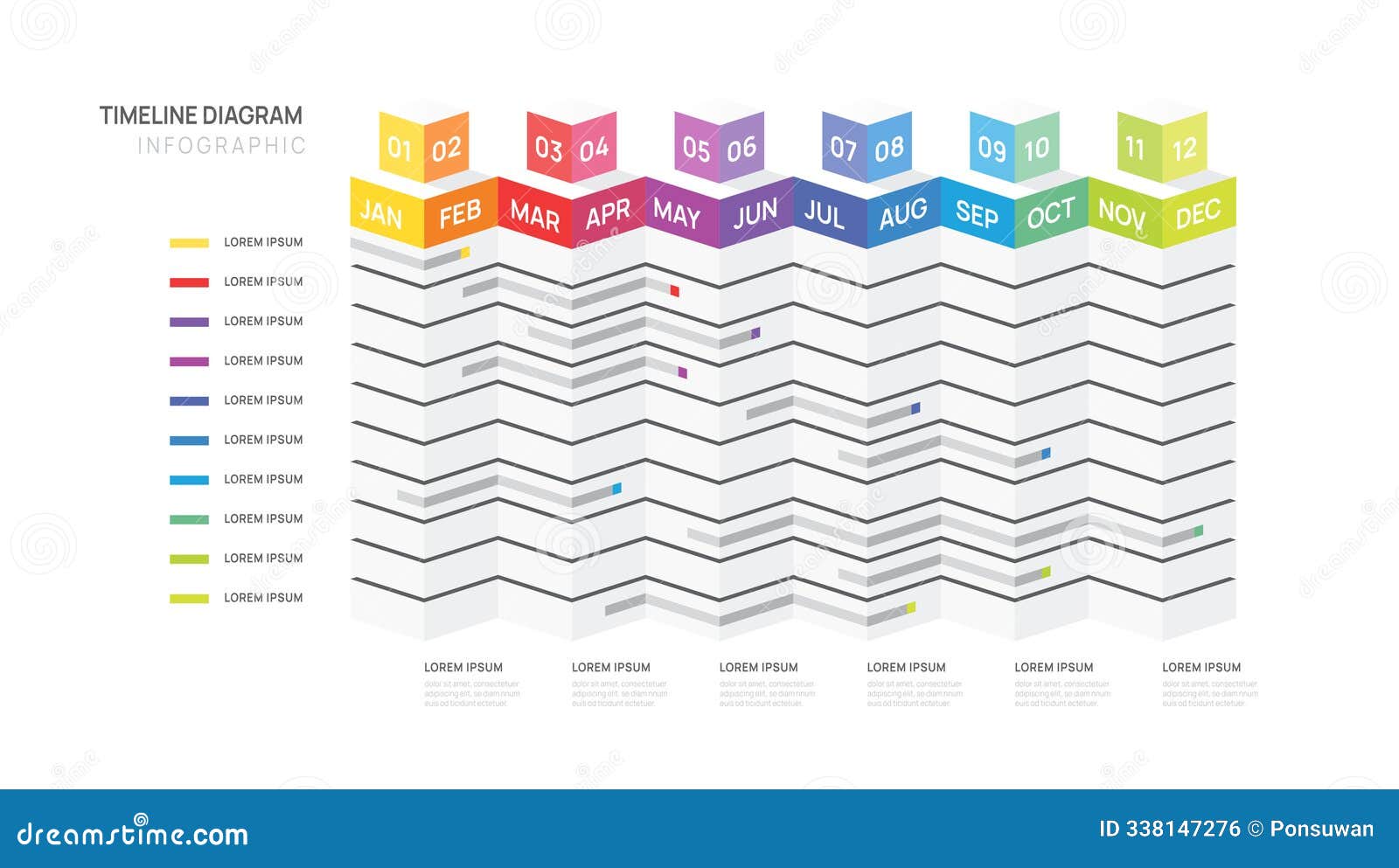 Infographic Monthly Modern Timeline Diagram Calendar With 3D Stair ...