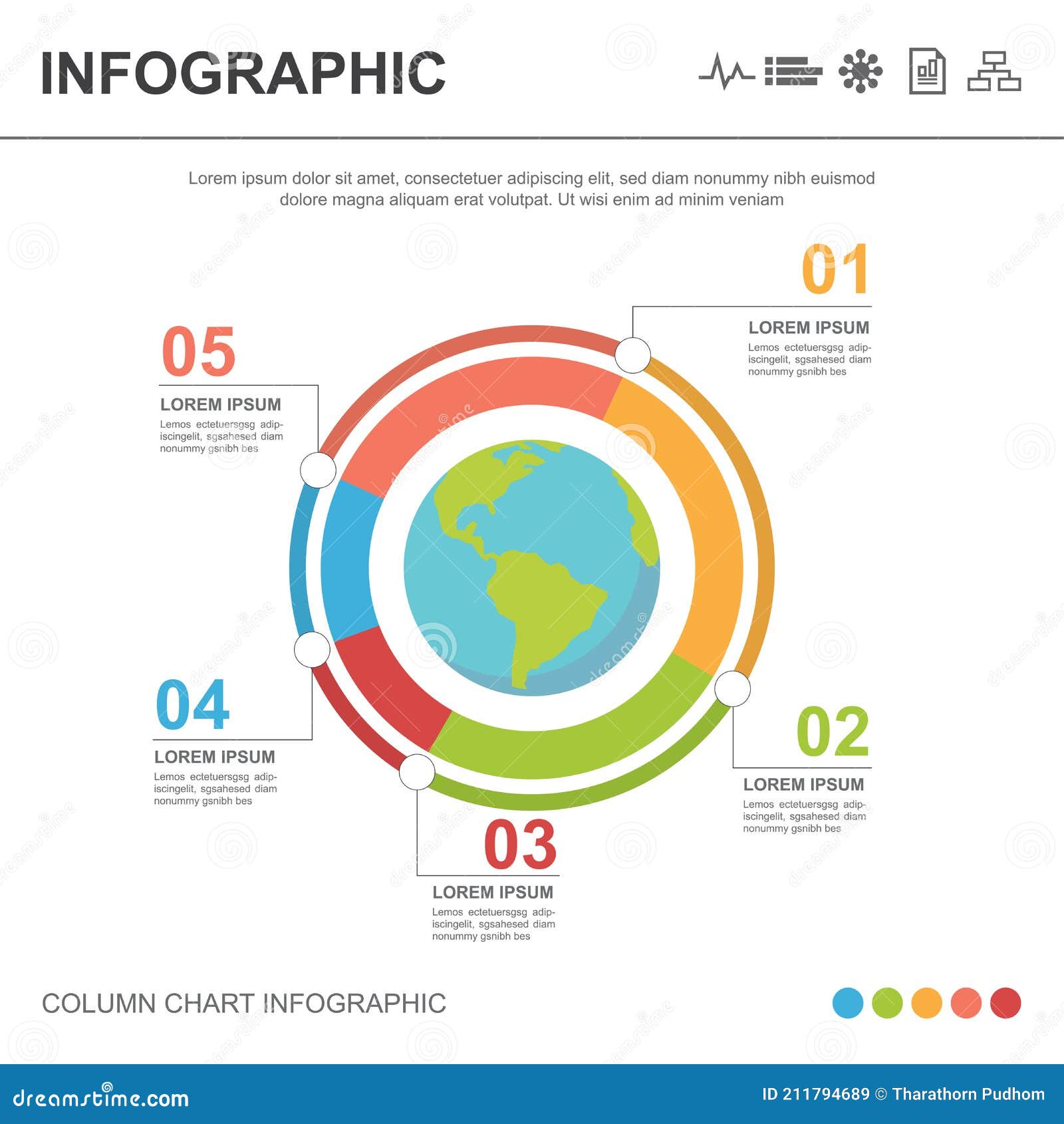 Infographic Pie Chart Five Topics Stock Vector - Illustration of number ...