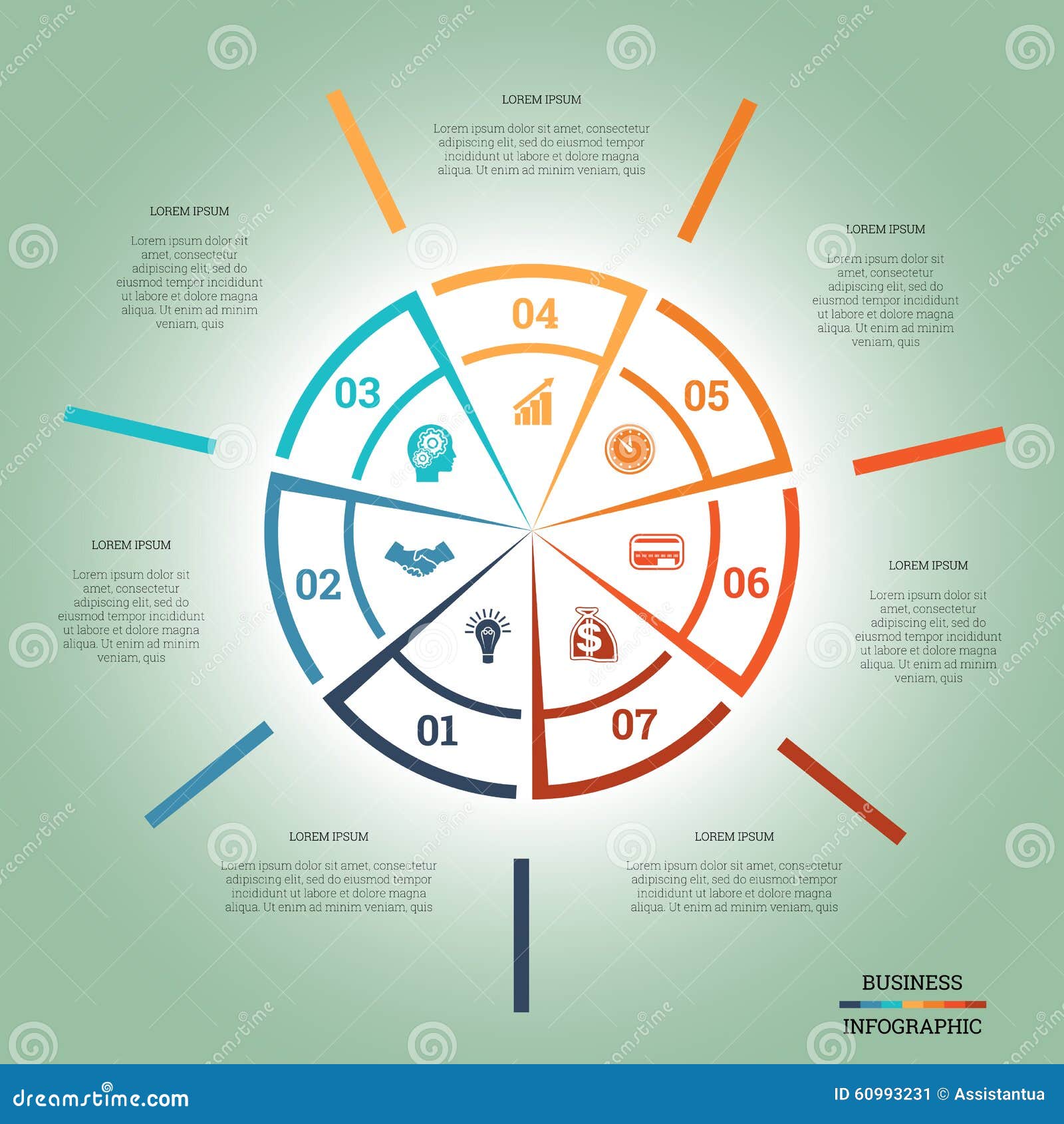 Infographic Pie Chart Template Colourful Circle Seven Positions Stock ...