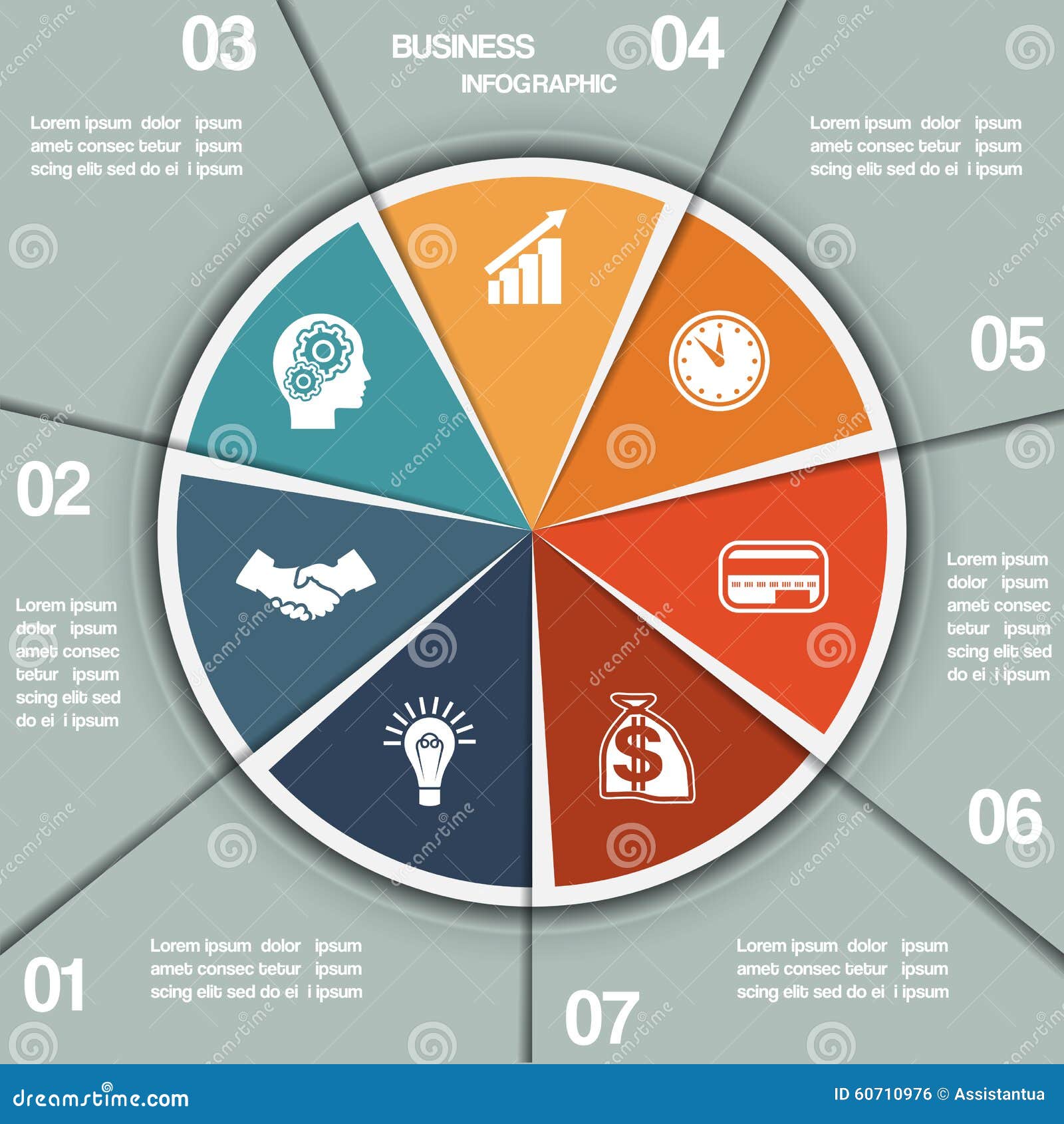 Infographic Pie Chart Template on Seven Positions Stock Vector ...