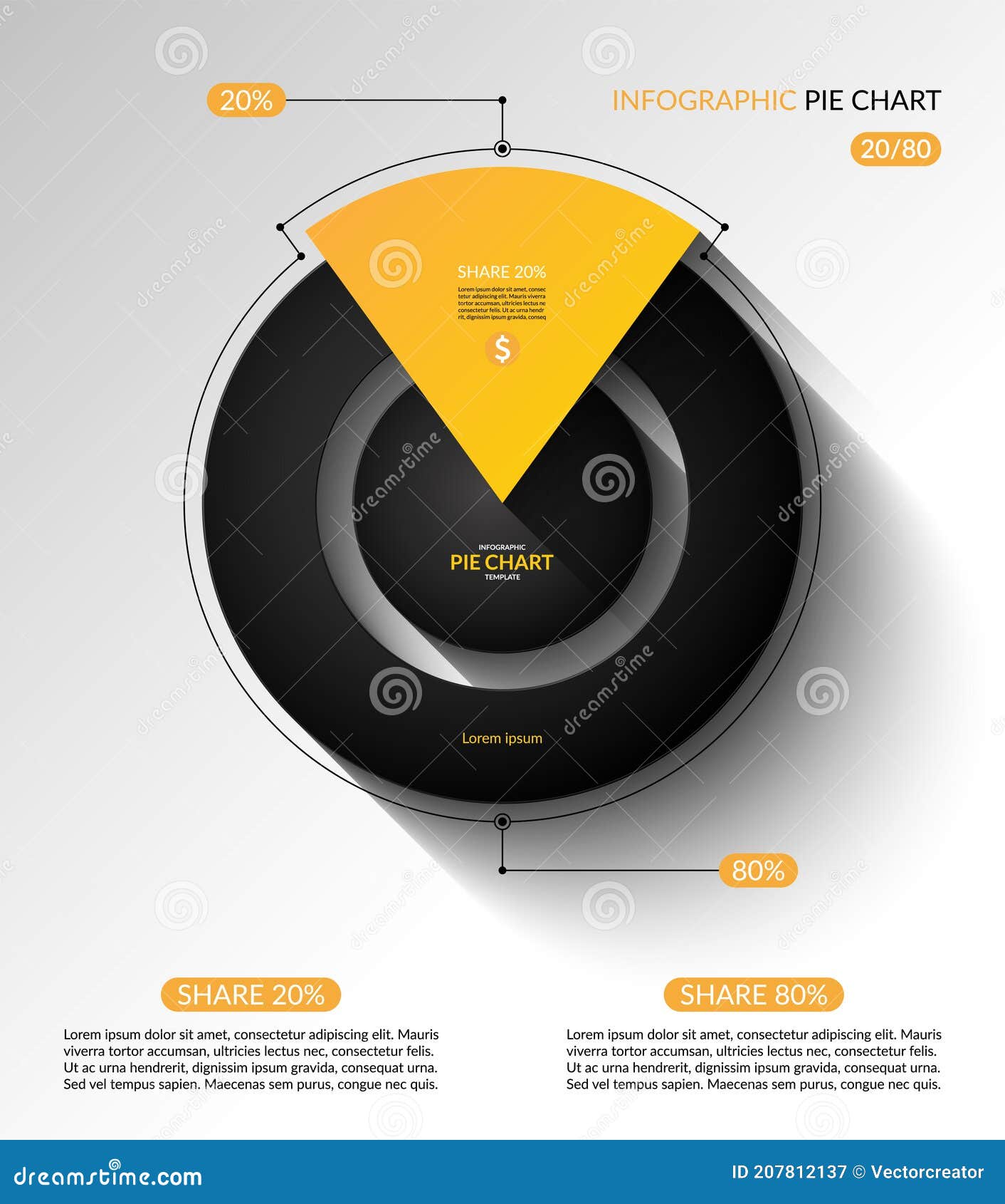 Infographic Pie Chart Template. Share of 20 and 80 Percent Stock ...