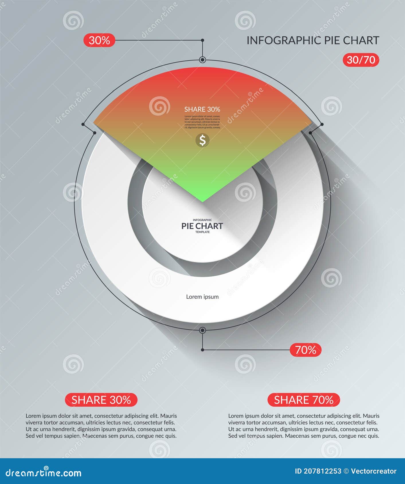 Infographic Pie Chart Template. Share of 30 and 70 Percent Stock ...